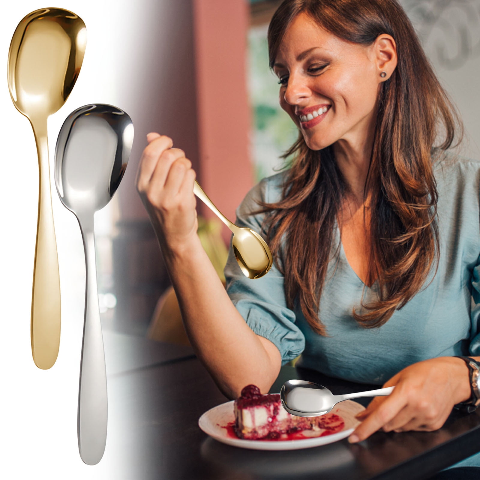 5 PCS Stainless Steel Spoons Soup Spoon Dessert Spoon Kitchen Serving ...