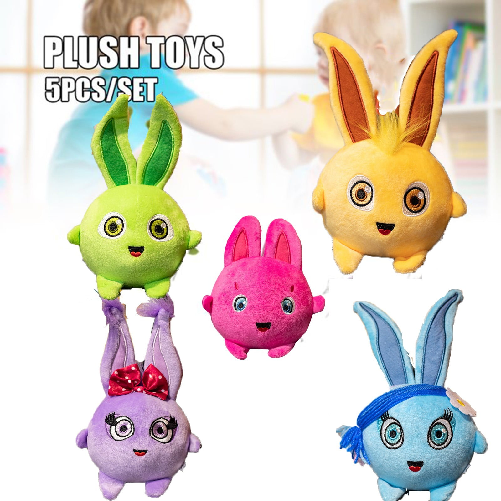 5 PCS Sunny Bunnies Light Up & Bounce Plush Toy, Soft Cotton Stuffed ...