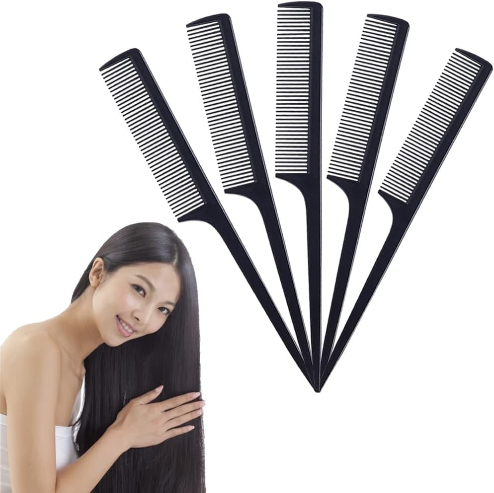5 PCS Tail Comb Fine Tooth Black Tail Comb Professional Rat Tail Combs ...