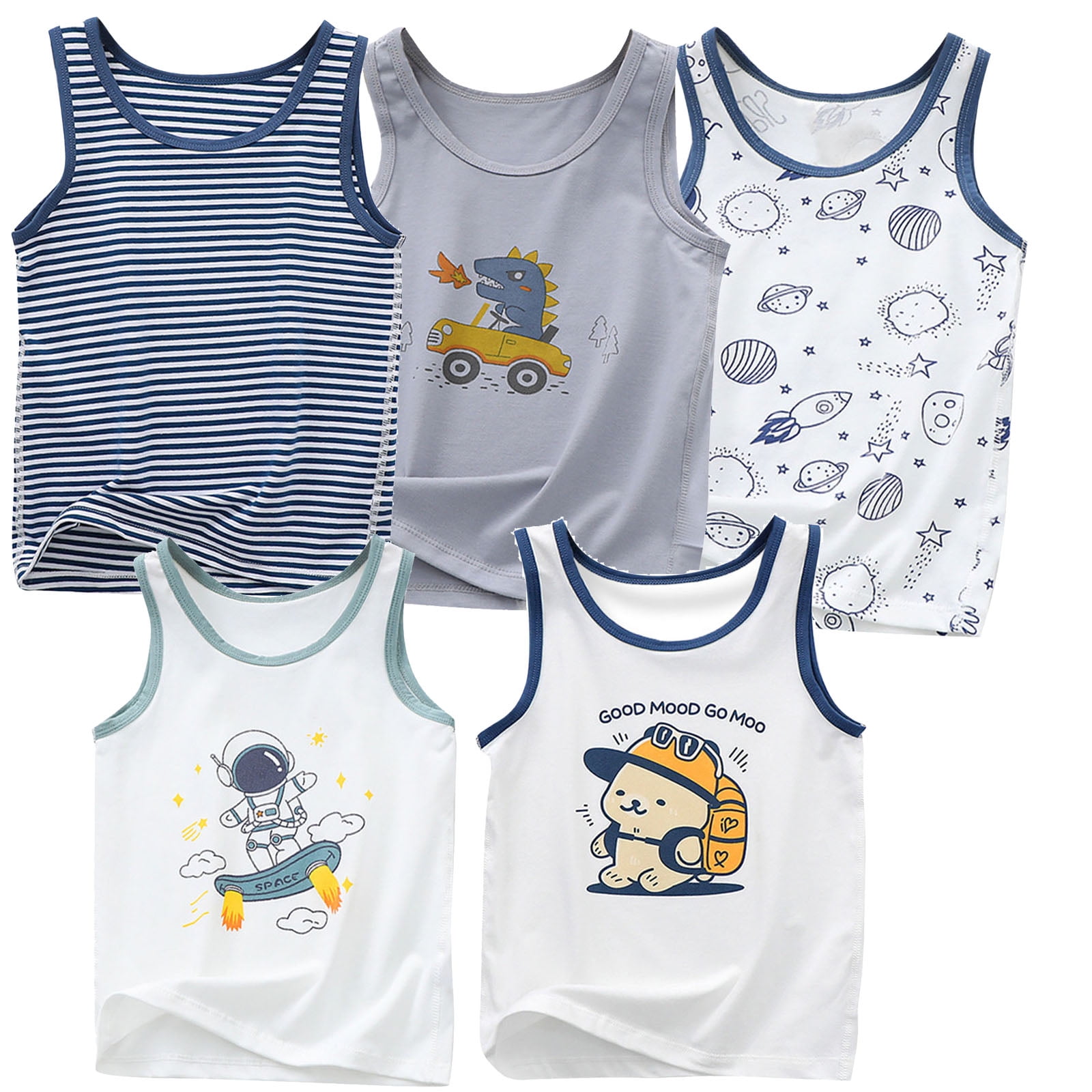 5 PCS Toddler Boy Tank Tops Cotton Sleevelss Casual Summer Shirt ...