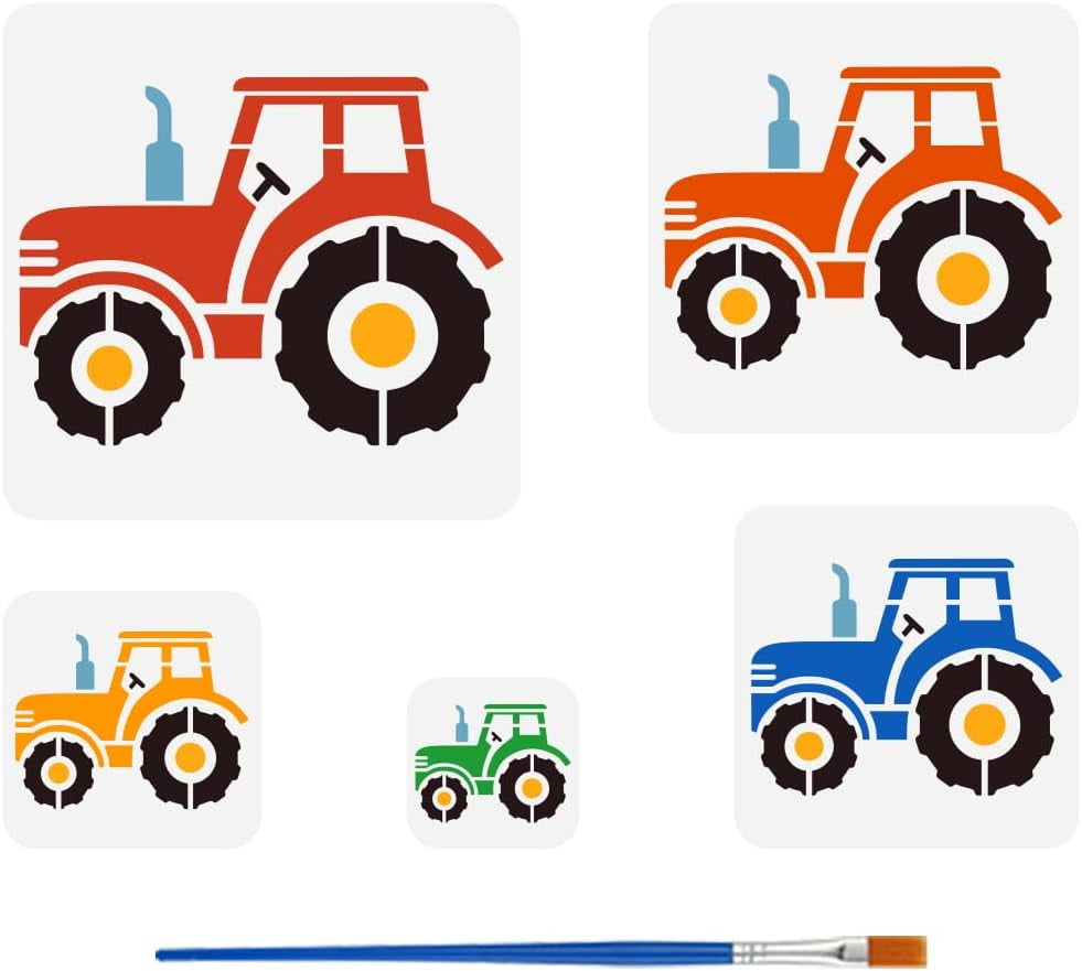 5 PCS Tractors Stencil with 1 Pc Plastic Paint Brush 5 Sizes Tractors ...