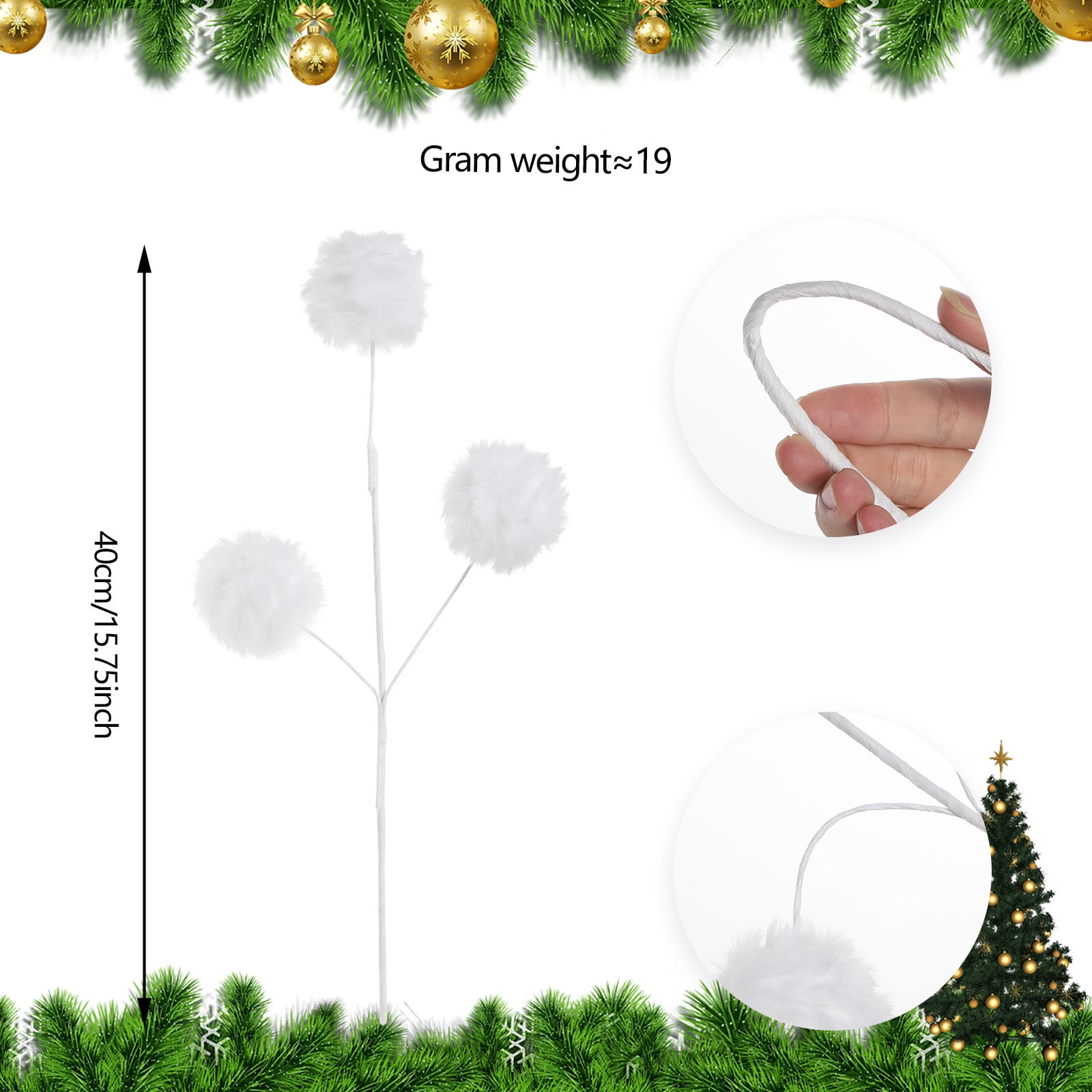 5 PCS White/ Green Furry Monster Picks Cuttings for Tree Decorations ...