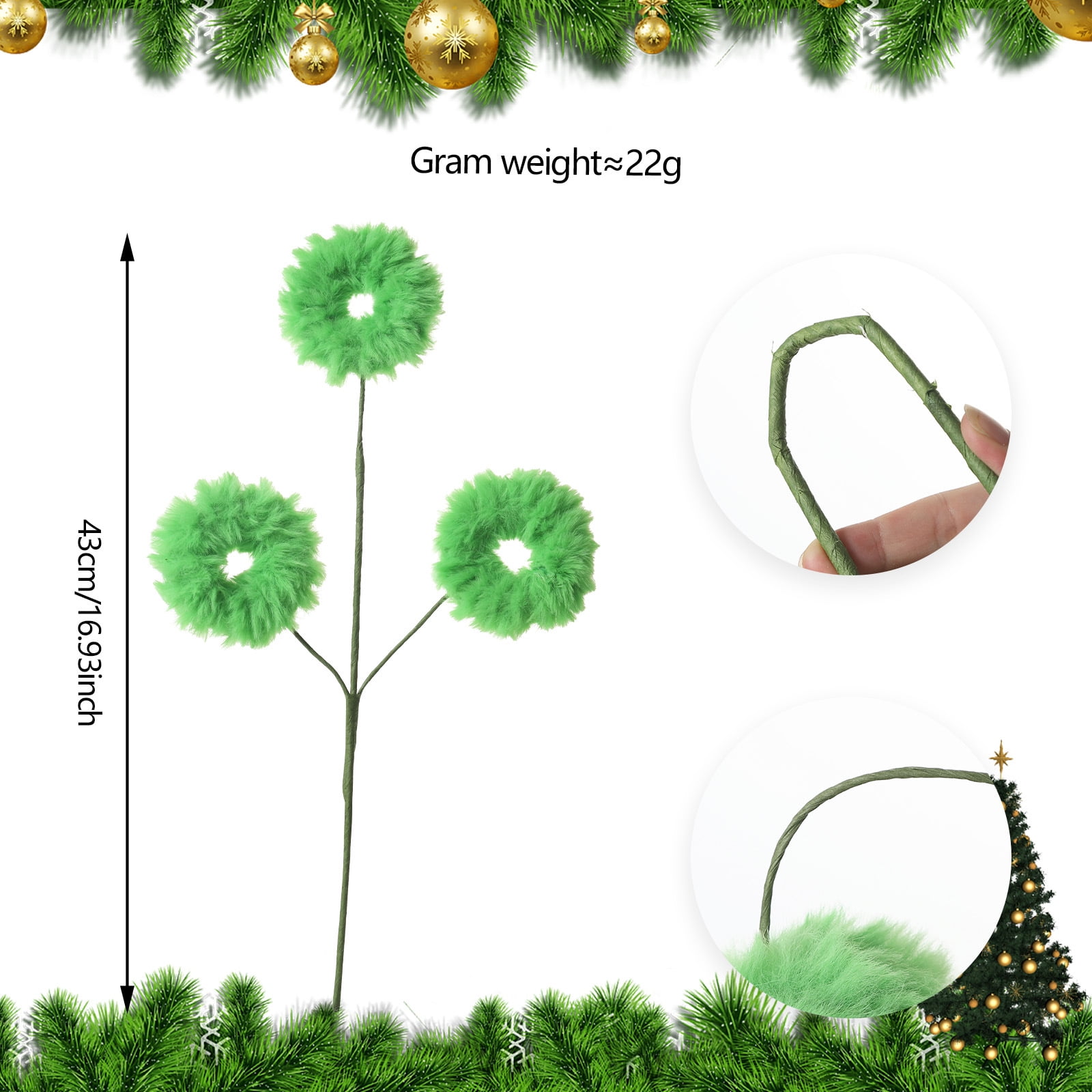 5 PCS White/ Green Furry Monster Picks Cuttings for Tree Decorations ...