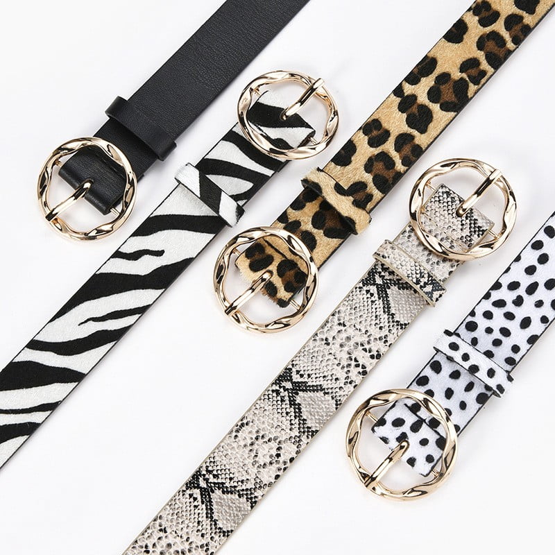 5 PCS Women Round Buckle Animal Print Skinny Faux Leather Belt Jeans ...