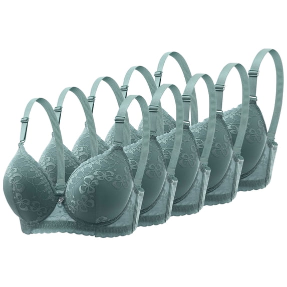 5 PCS Womens Underwire Push Up Bras Floral Embroidered Full Coverage ...