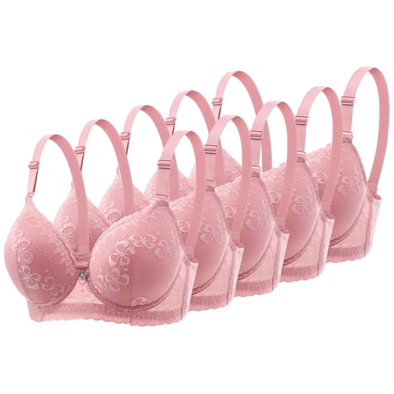 5 PCS Womens Underwire Push Up Bras Floral Embroidered Full Coverage ...