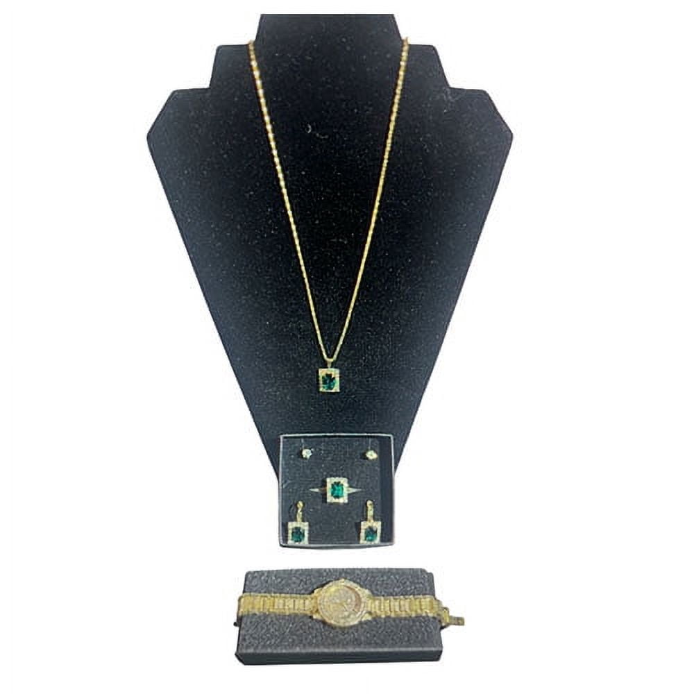 5 PIECE LADIES SET - WATCH, EARRINGS, NECKLACE, RING AND STUD EARRINGS ...