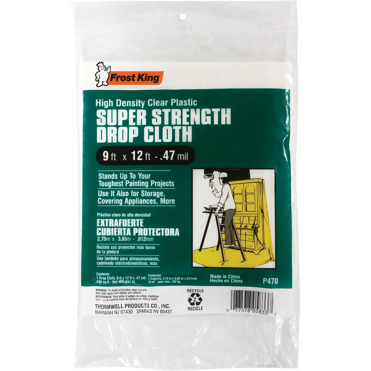 5 Pcs Frost King High Density Plastic 9 Ft. X 12 Ft. .47 Mil Drop Cloth ...