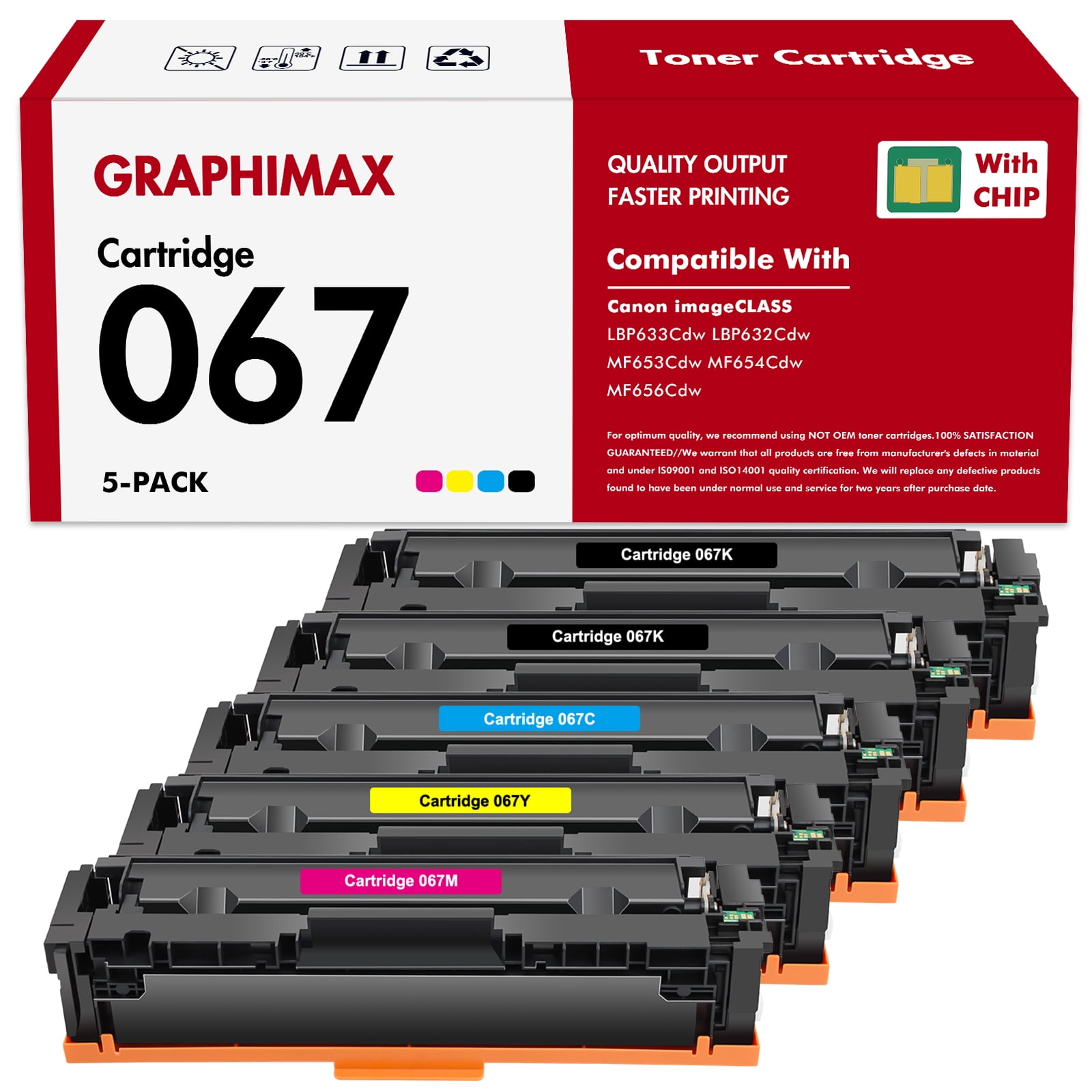 5-Pack 067 Toner Cartridge Set with CHIP Compatible for Canon 067 067H ...
