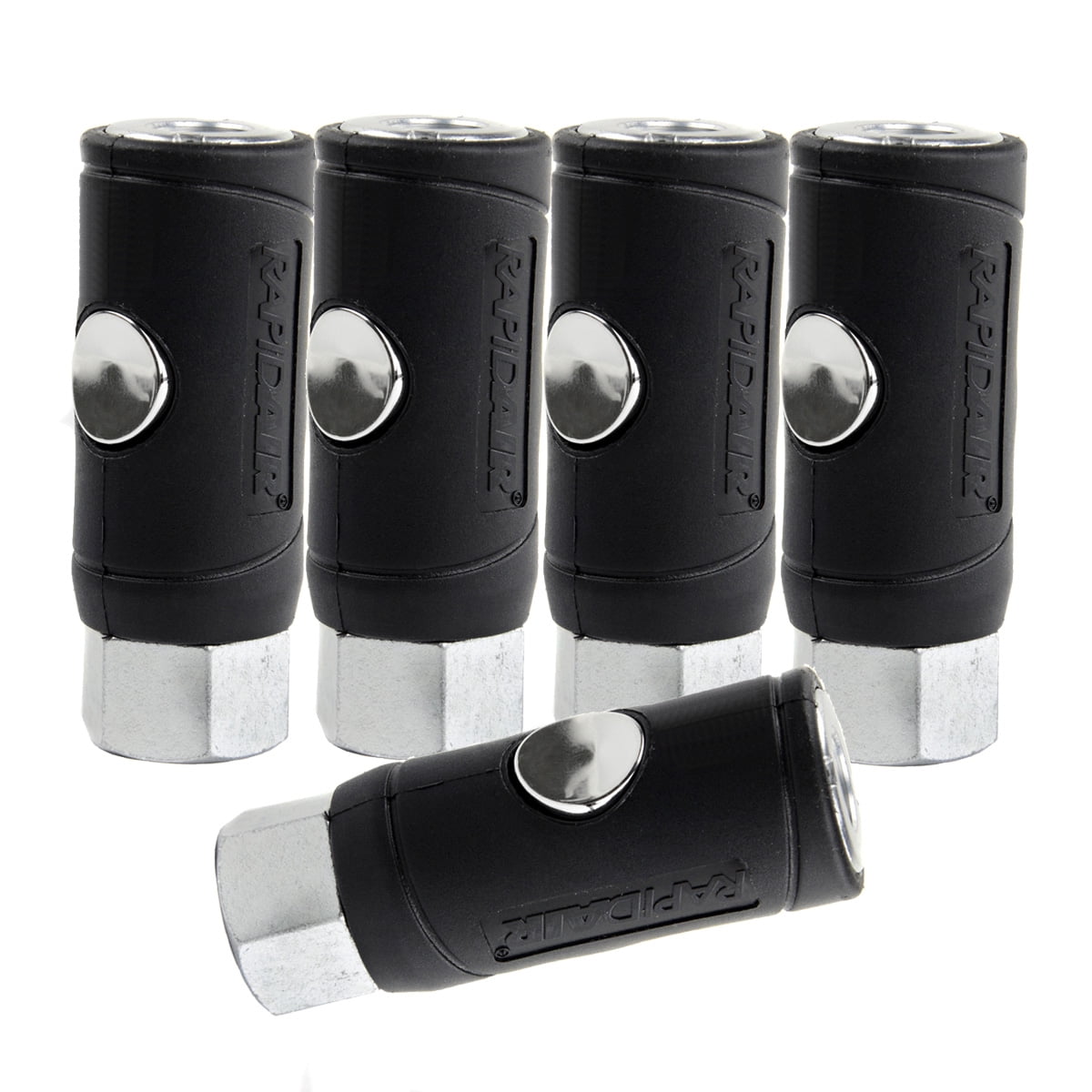 5 Pack 1/4" FNPT Safety Couplers Industrial Style Air Plug Push Button ...