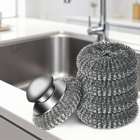 5 Pack (1 Scrubber + 4 Replacement Pads) Heavy Duty Stainless Steel ...