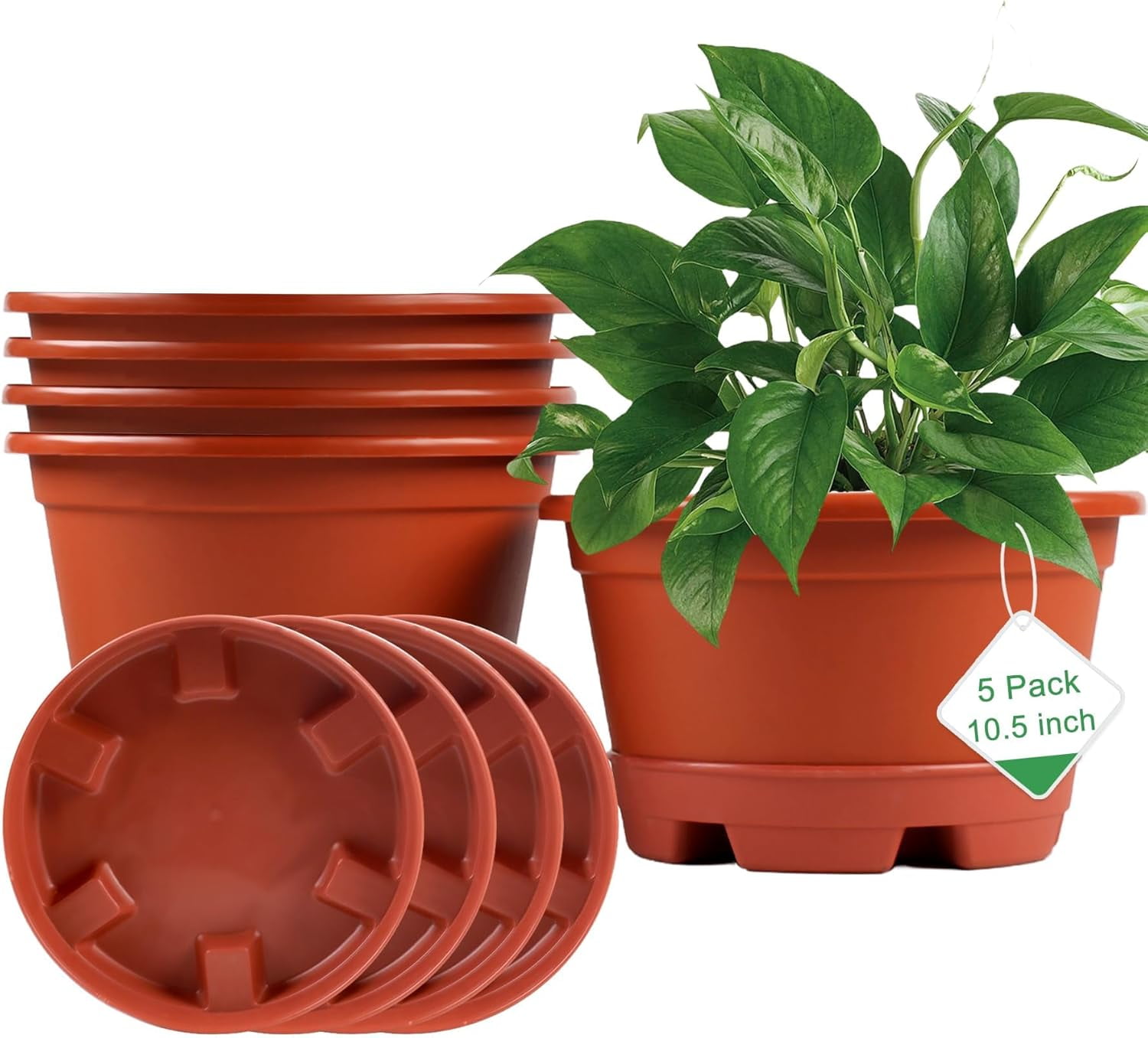 5 Pack 10.5 Inch Flower Pots, Plant Pots, Indoor and Outdoor Plants ...