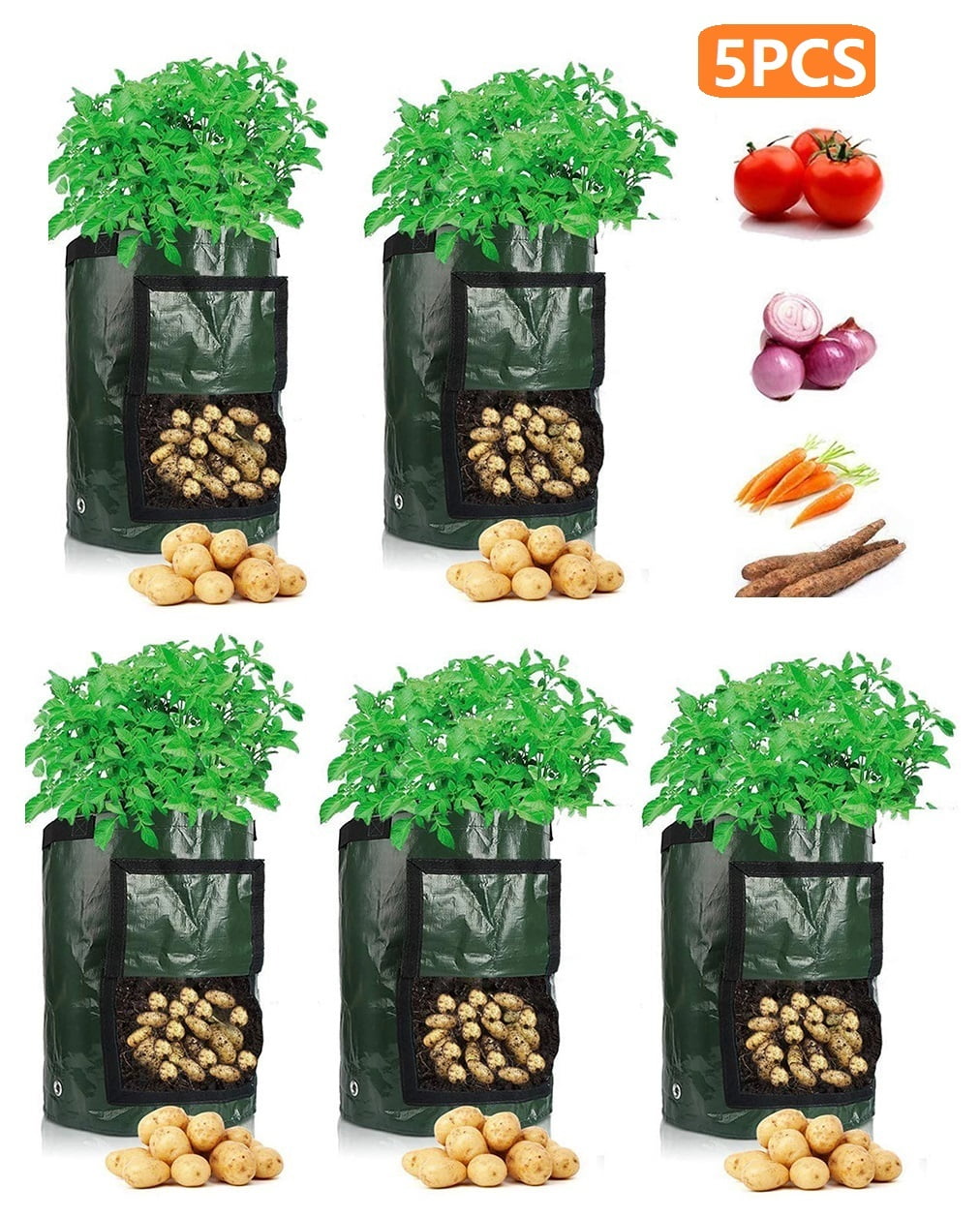 5 Pack 10 Gallon Potato Grow Bags with Flap Window & Sturdy Handles ...