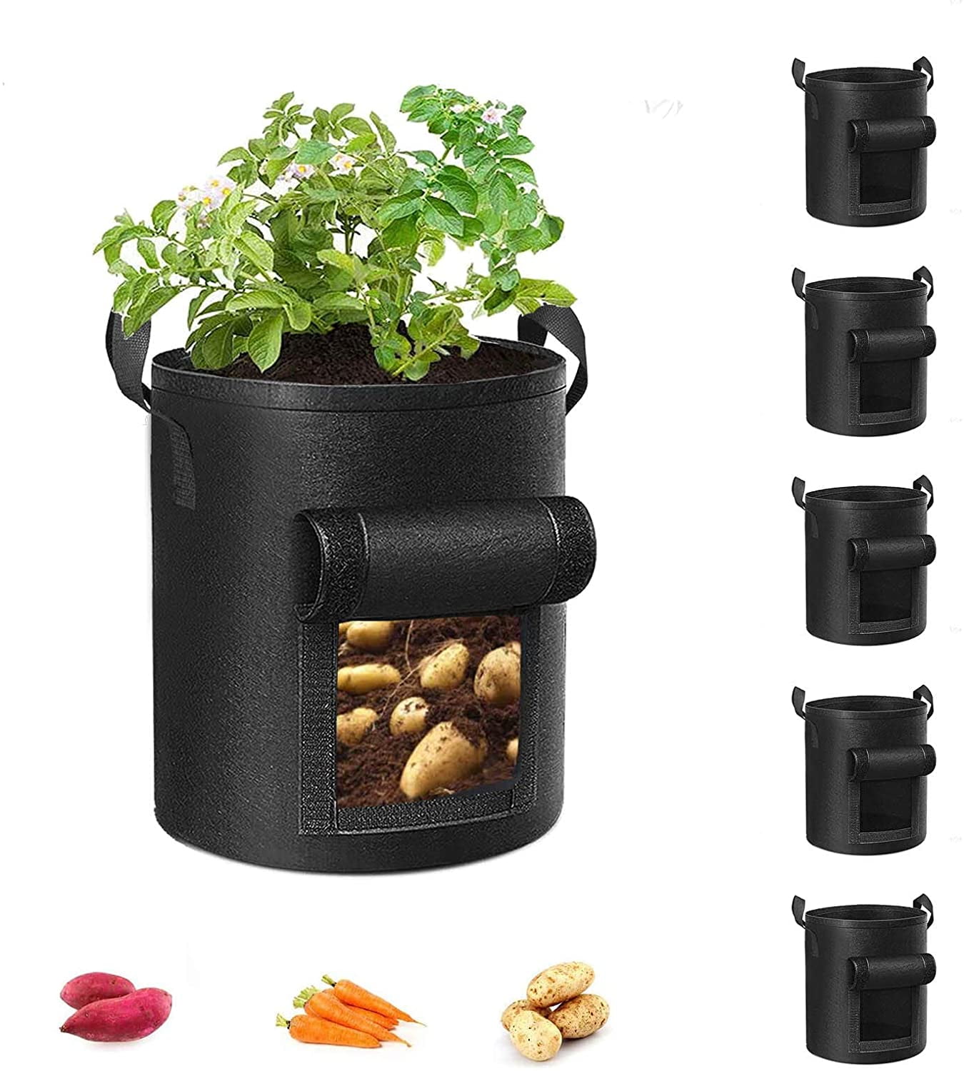 5-Pack 10 Gallon Potato Grow Bags, Garden Planting Bag with Reinforced ...
