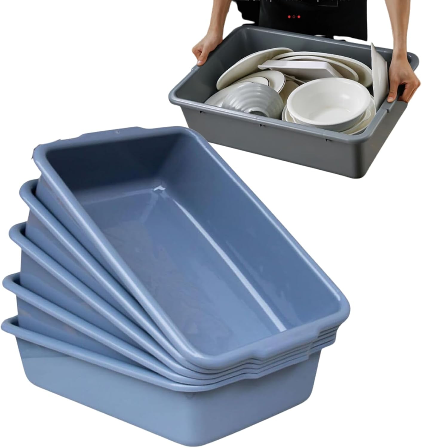 5-Pack 10L Commercial Bus Tubs Box, Plastic Dish Tubs for Heavy Duty ...