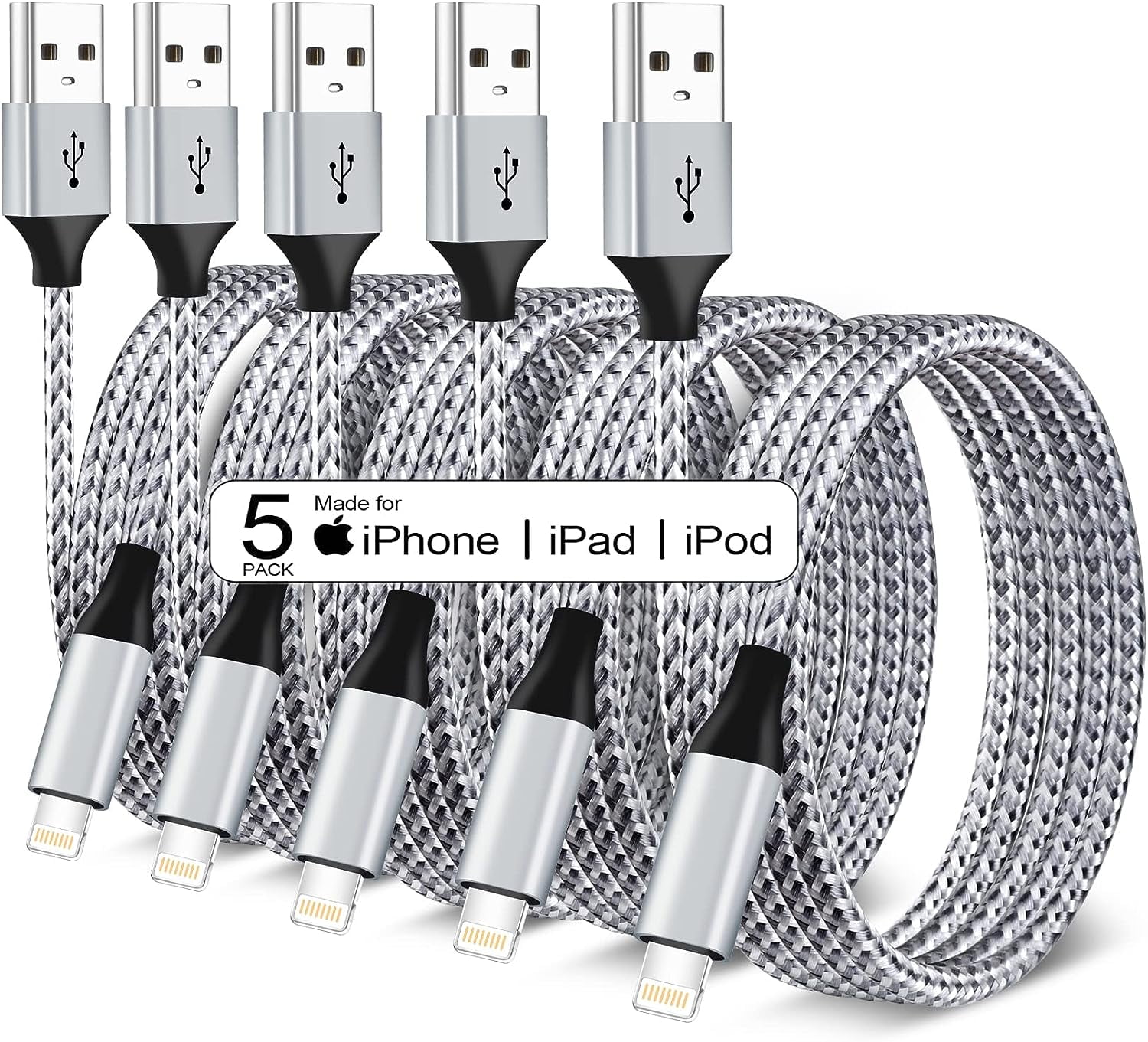 [5 Pack ] 10ft iPhone Charger Fast Charging Cord, XUDUO Lightning to ...