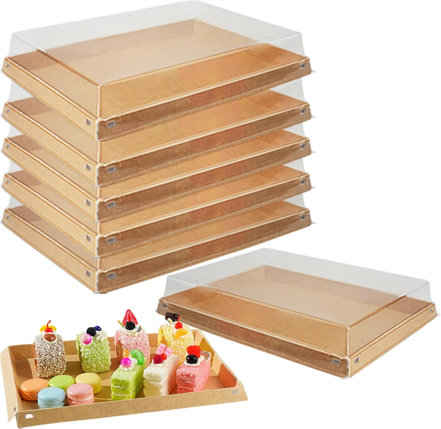 5 Pack 11" x 7.5" Serving Trays Sets Catering Trays with Lids, Paper ...