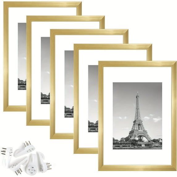 5-Pack 12x16 Golden Picture Frames - Display 8.5x11 with Mat or 12x16 ...