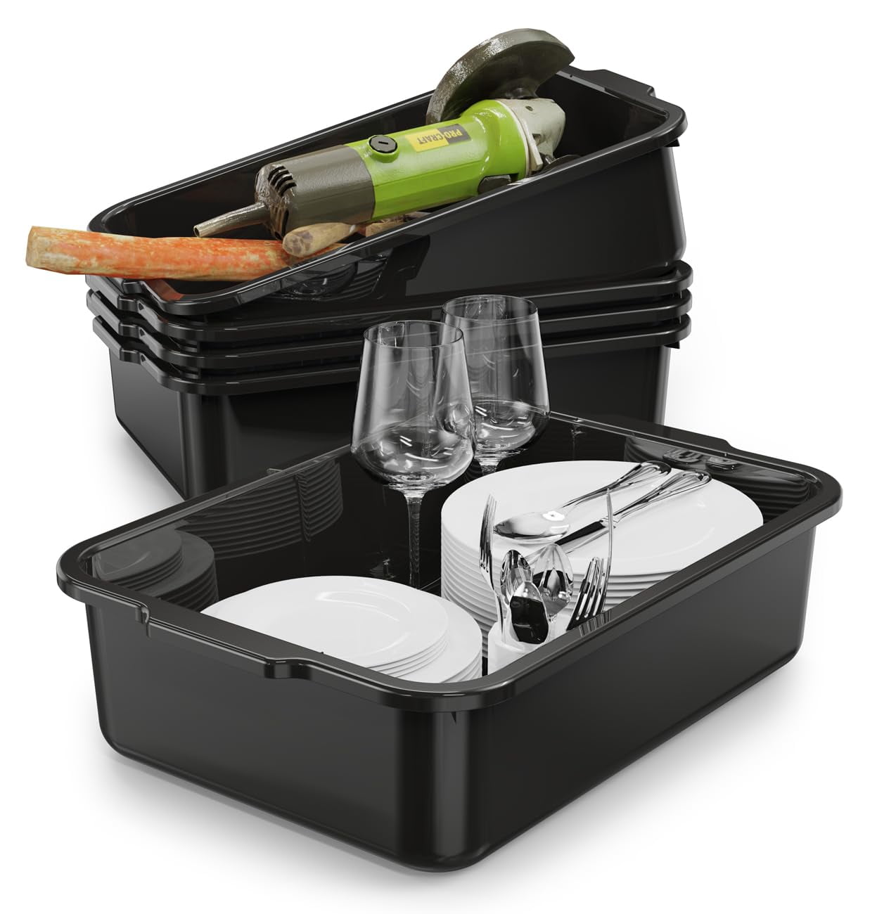 5-Pack 13 L Commercial Bus Tubs/Tote Box, Black Plastic Storage Wash ...