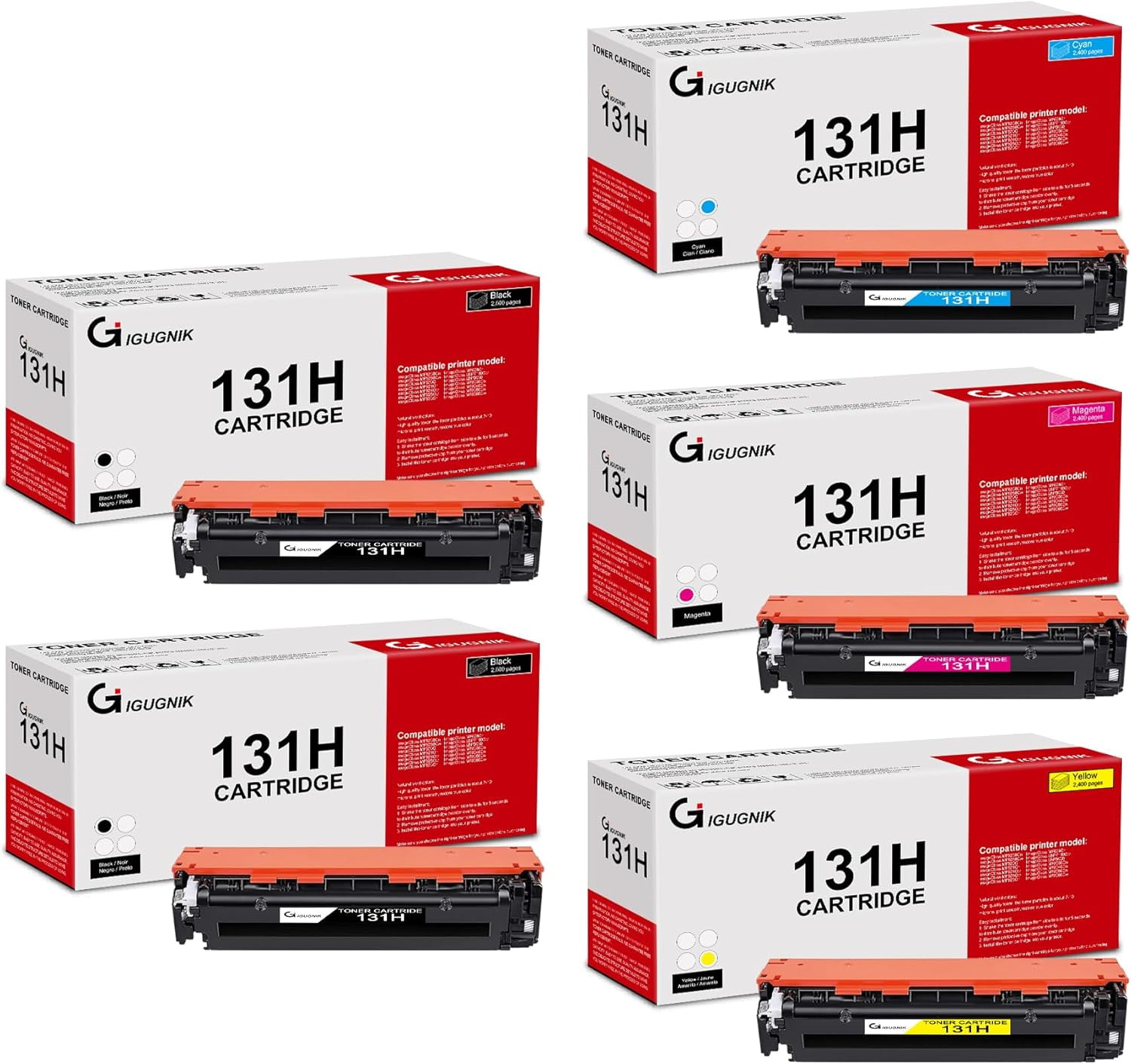 5 Pack 131H BK/C/M/Y Toner Cartridge Compatible 131H Replacement for ...