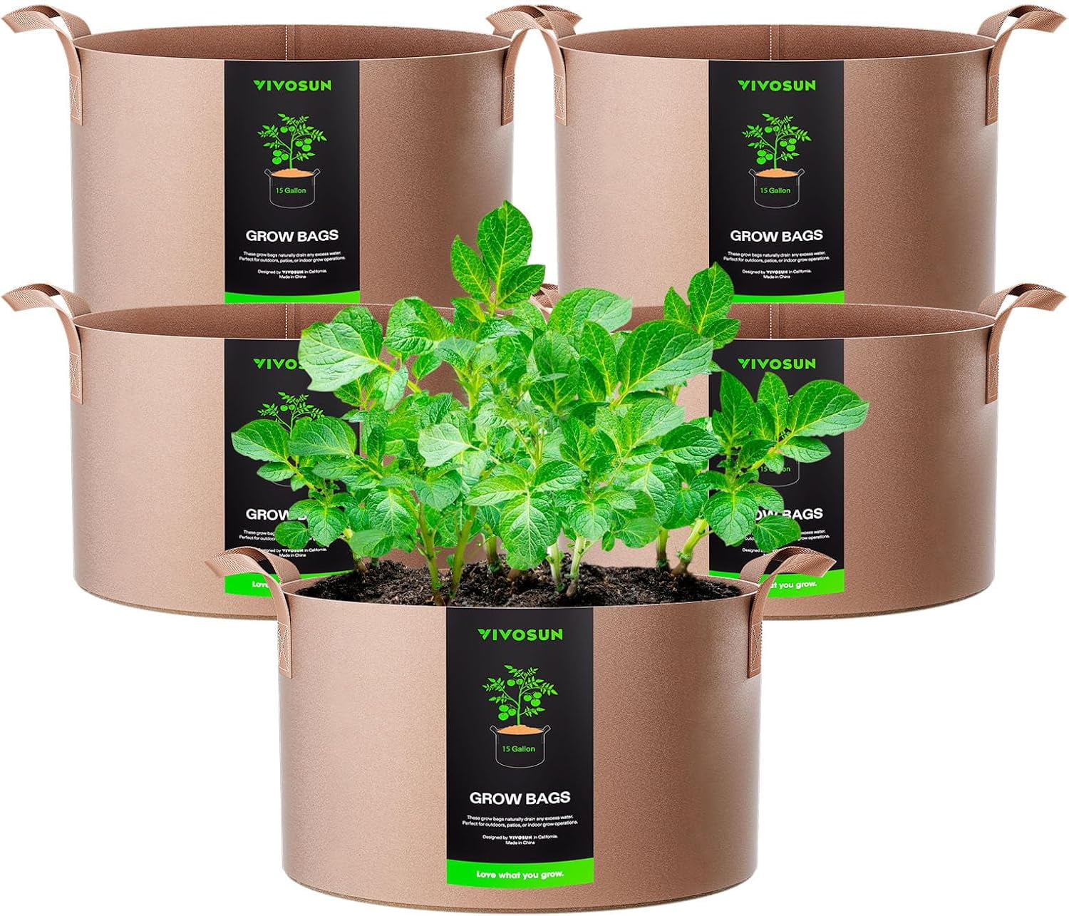 5-Pack 15 Gallons Grow Bags Heavy Duty Thickened Nonwoven Fabric Pots ...