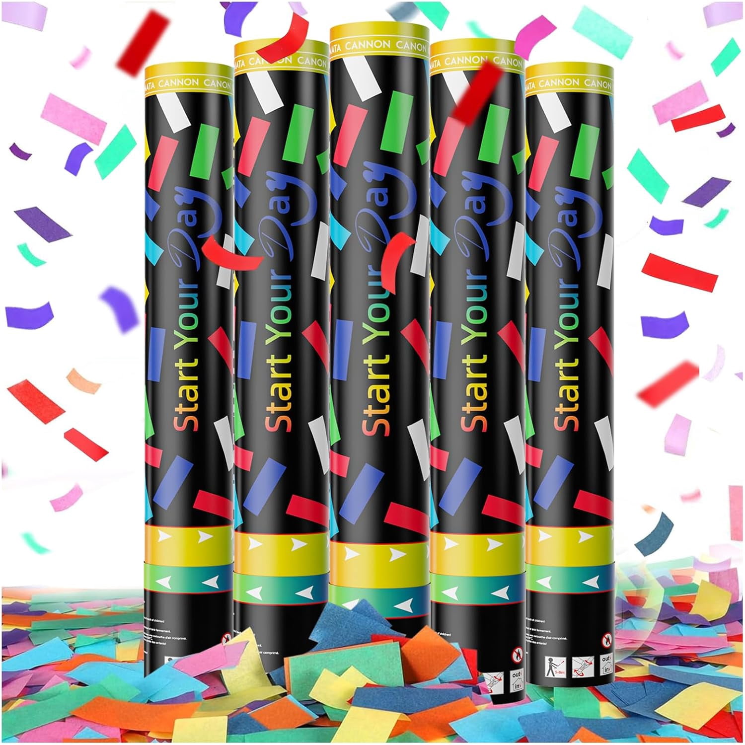 5 Pack 15 Inch Confetti Poppers – Multicolor Biodegradable Cannons for ...