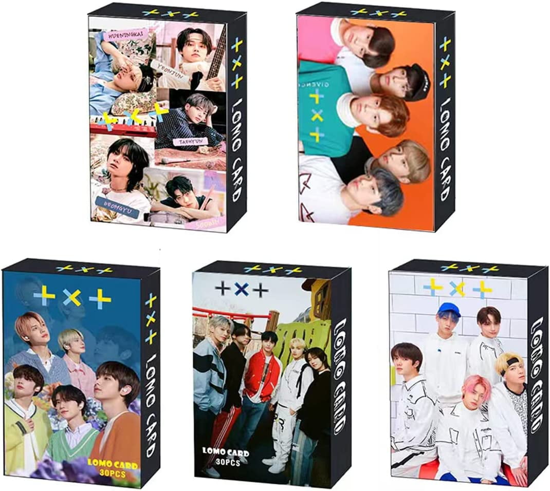 TXT Kpop Photocards 5 Pack/150 Pcs Lomo Card with Box, Black, 3.46*2 ...