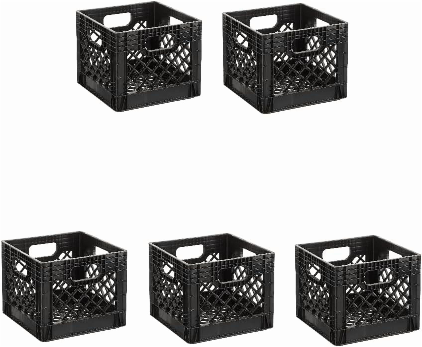 (5 Pack 16QT Heavy-Duty Plastic Square Milk Crate Black Durable Storage ...
