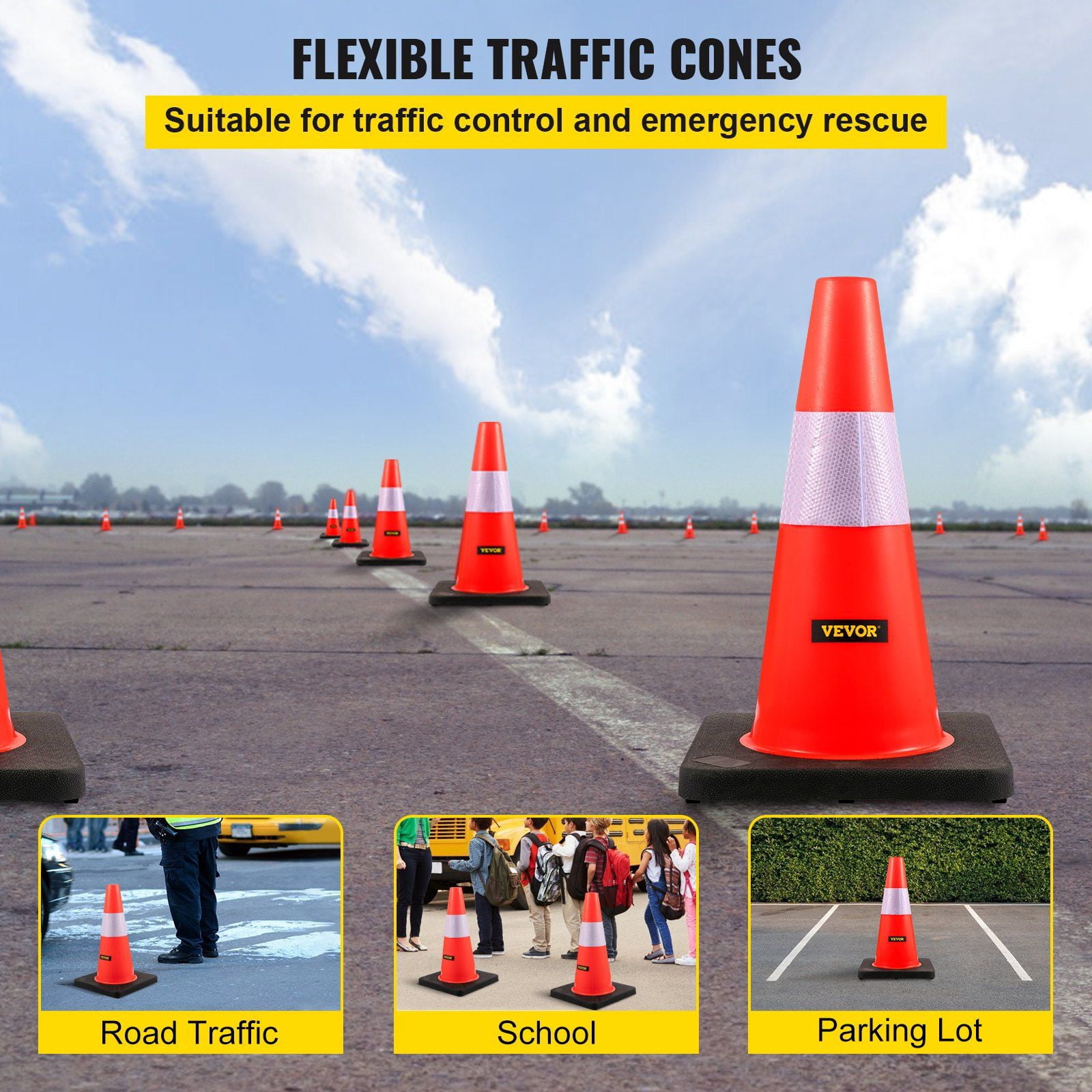 5-Pack 18" Traffic Cones – Heavy-Duty Orange PVC with Reflective Collar ...