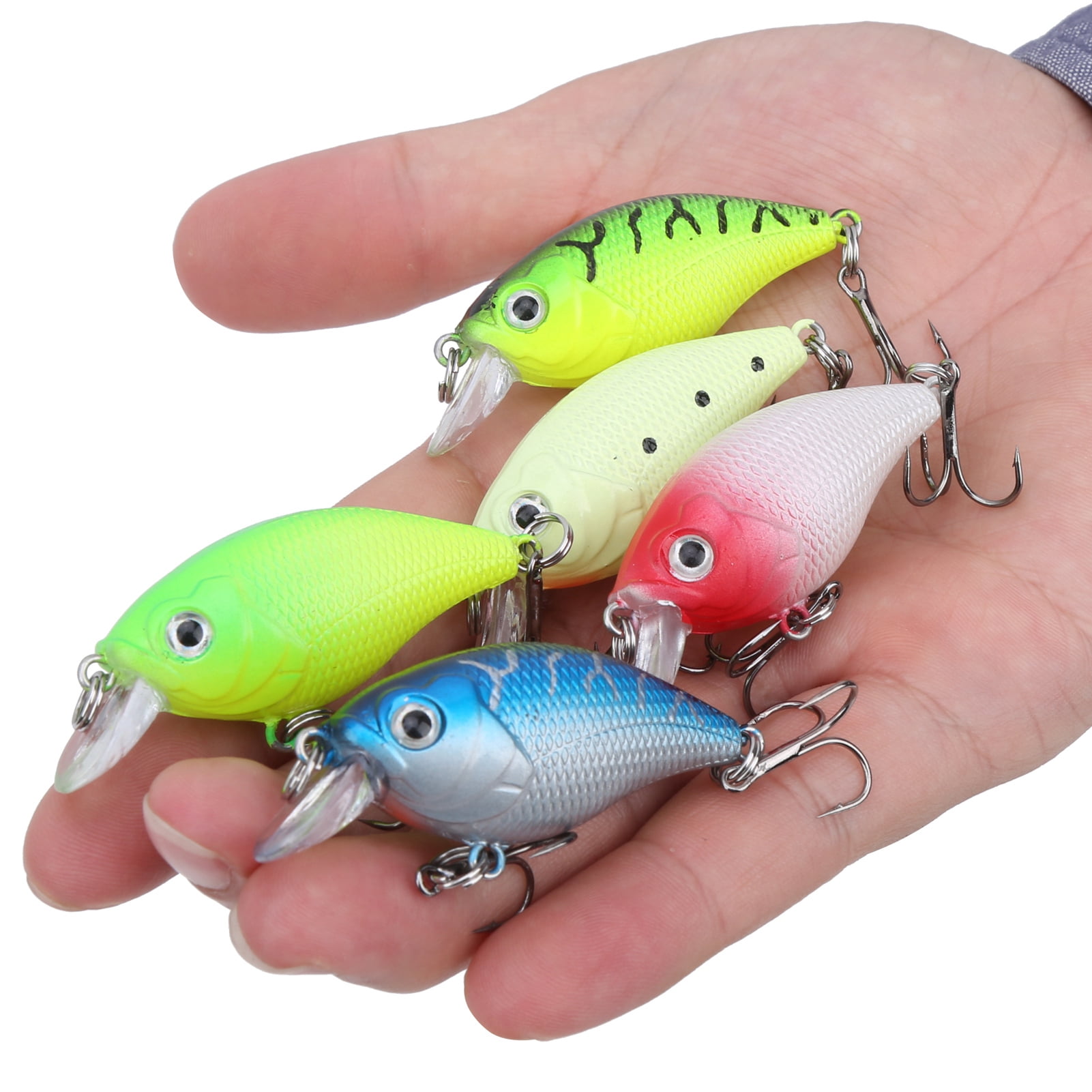 5-Pack 2.4-Inch ABS Crankbait Fishing Lures with 3D Eyes and Steel Ball ...