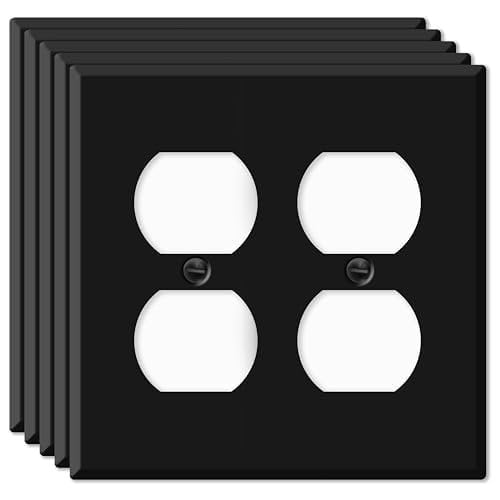 5-Pack 2-Gang Black Duplex Receptacle Metal Wall Plate, Black Outlet ...