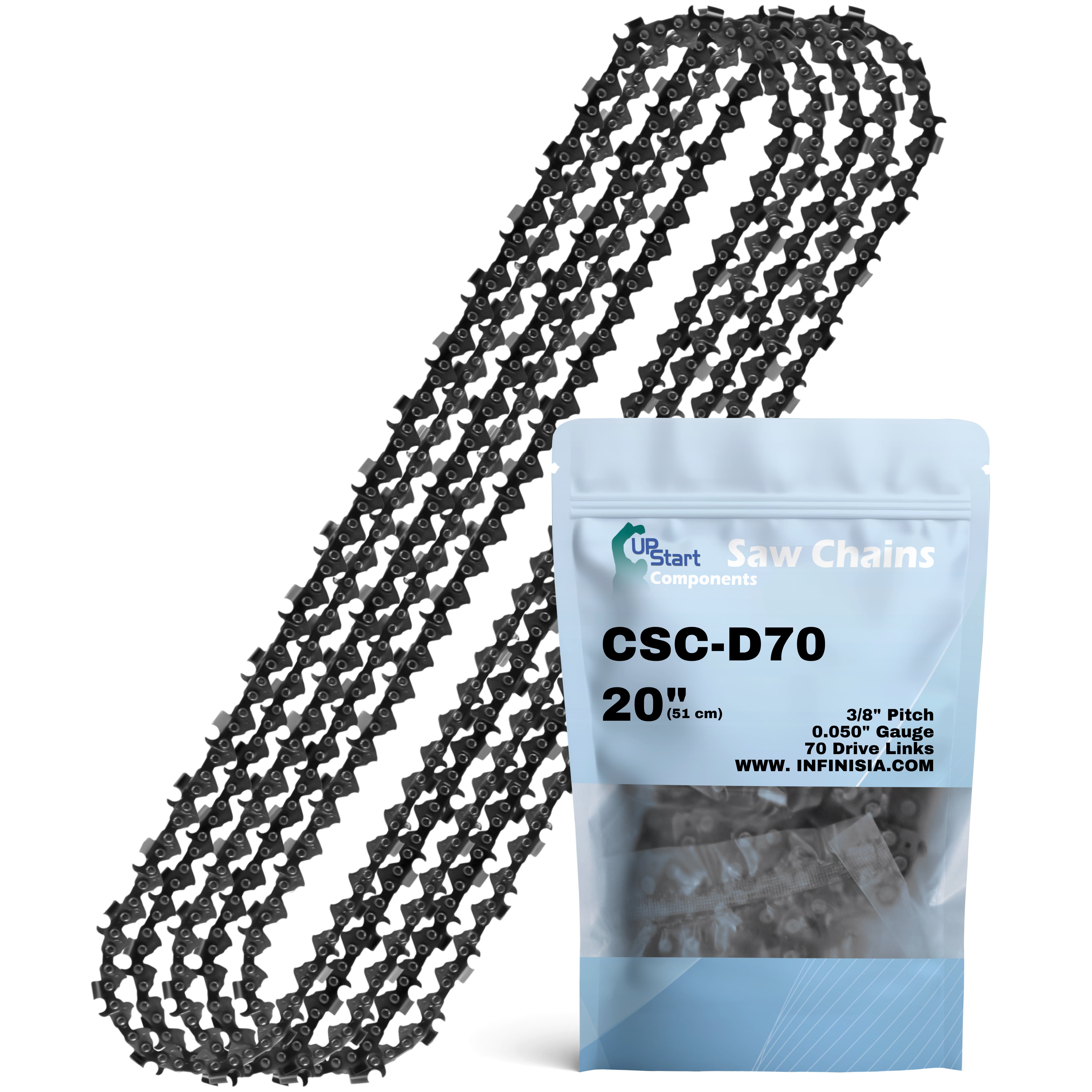 5-Pack 20" Full Chisel Chainsaw Chain D70 Replacement for Echo CS-60S Chainsaws - (20 inch, 3/8 ...