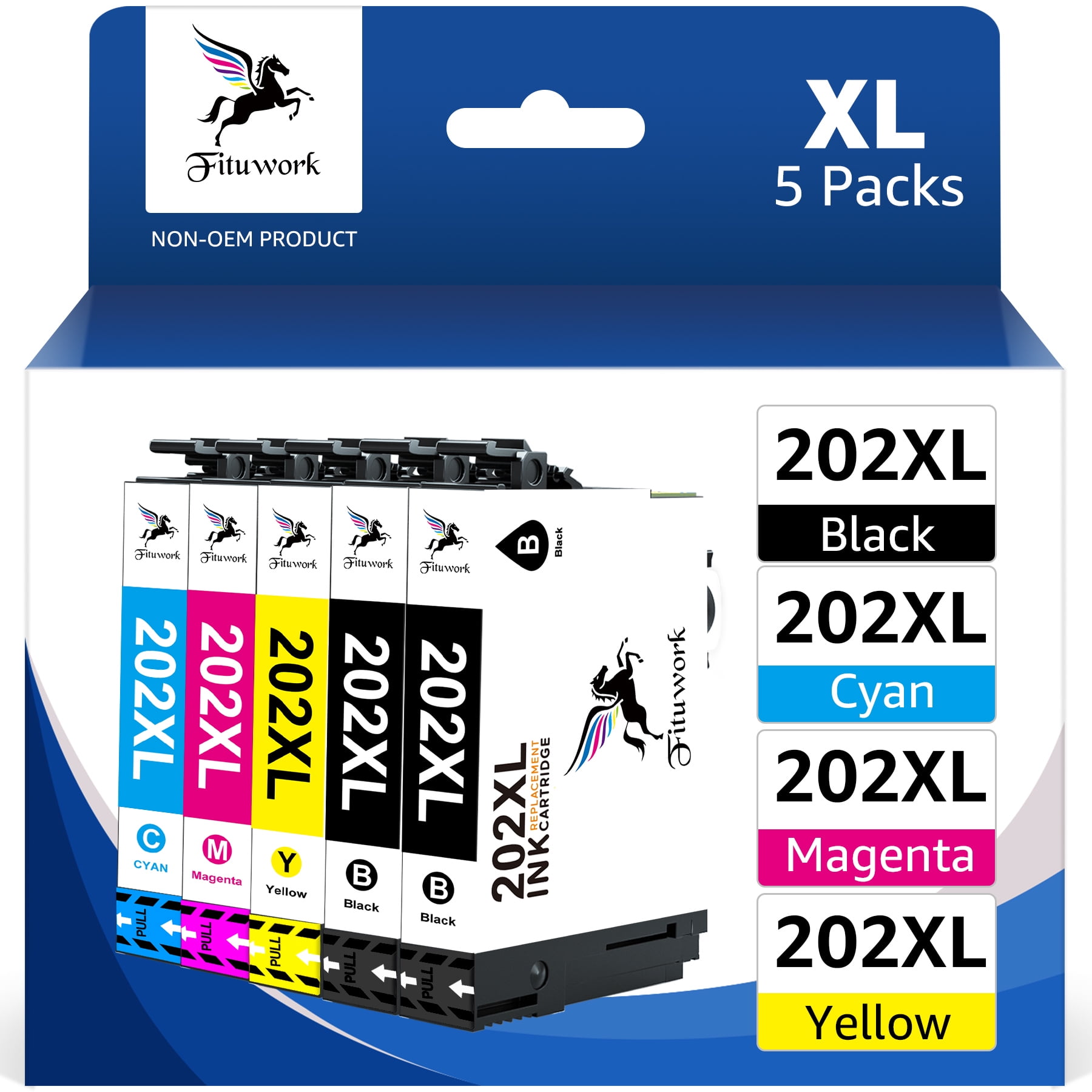 5-Pack 202XL T202 Ink Cartridges Compatible for Epson 202 XL 202XL T202XL Work for Epson ...