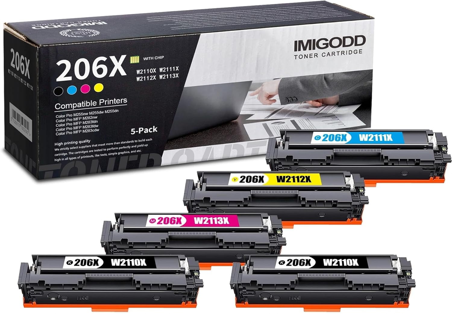 5-Pack 206X Toner Replacement for HP 206X | W2110X W2111X W2112X W2113X ...