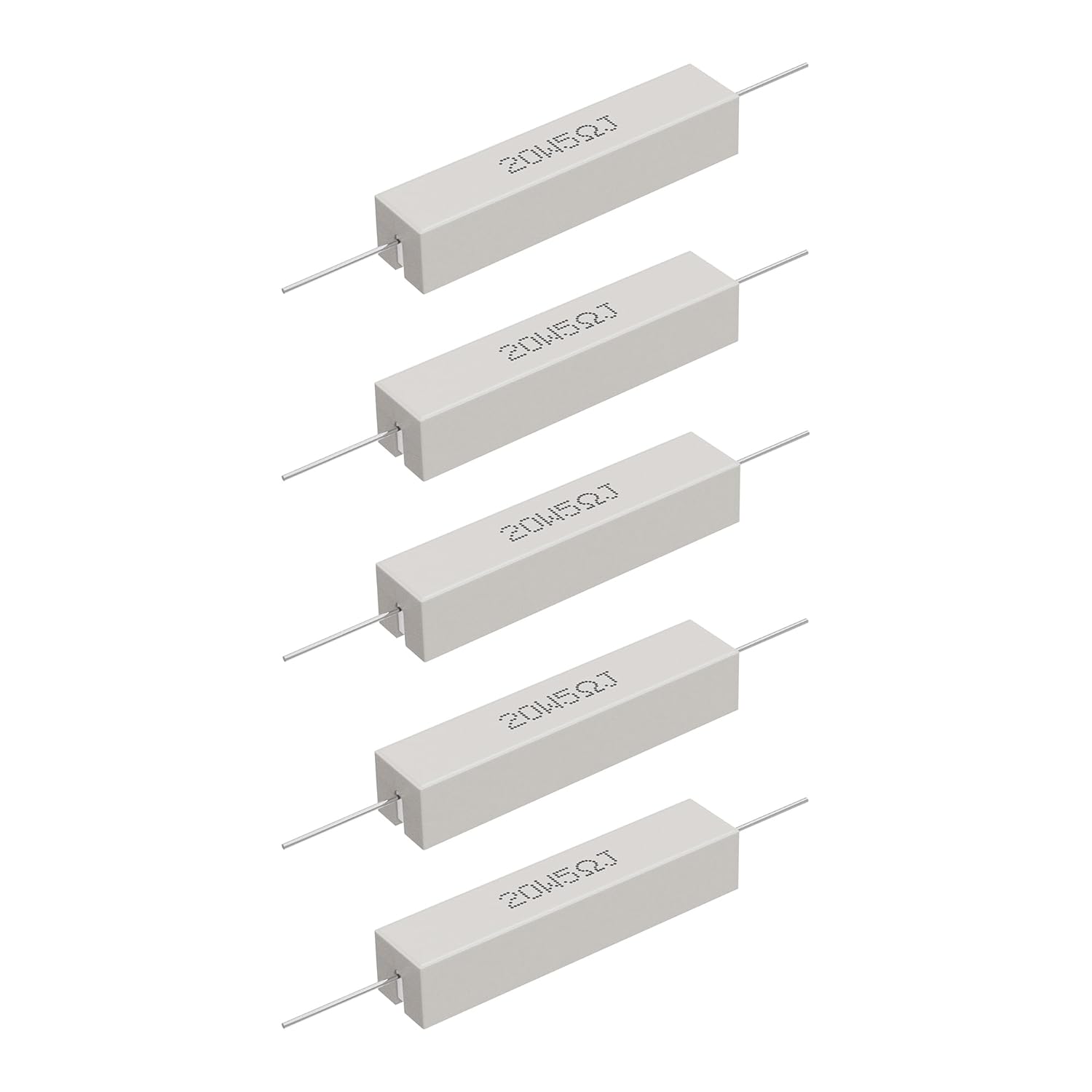 5-Pack 20W 8 Ohm Cement Resistors - 5% Tolerance Axial Lead Wirewound ...