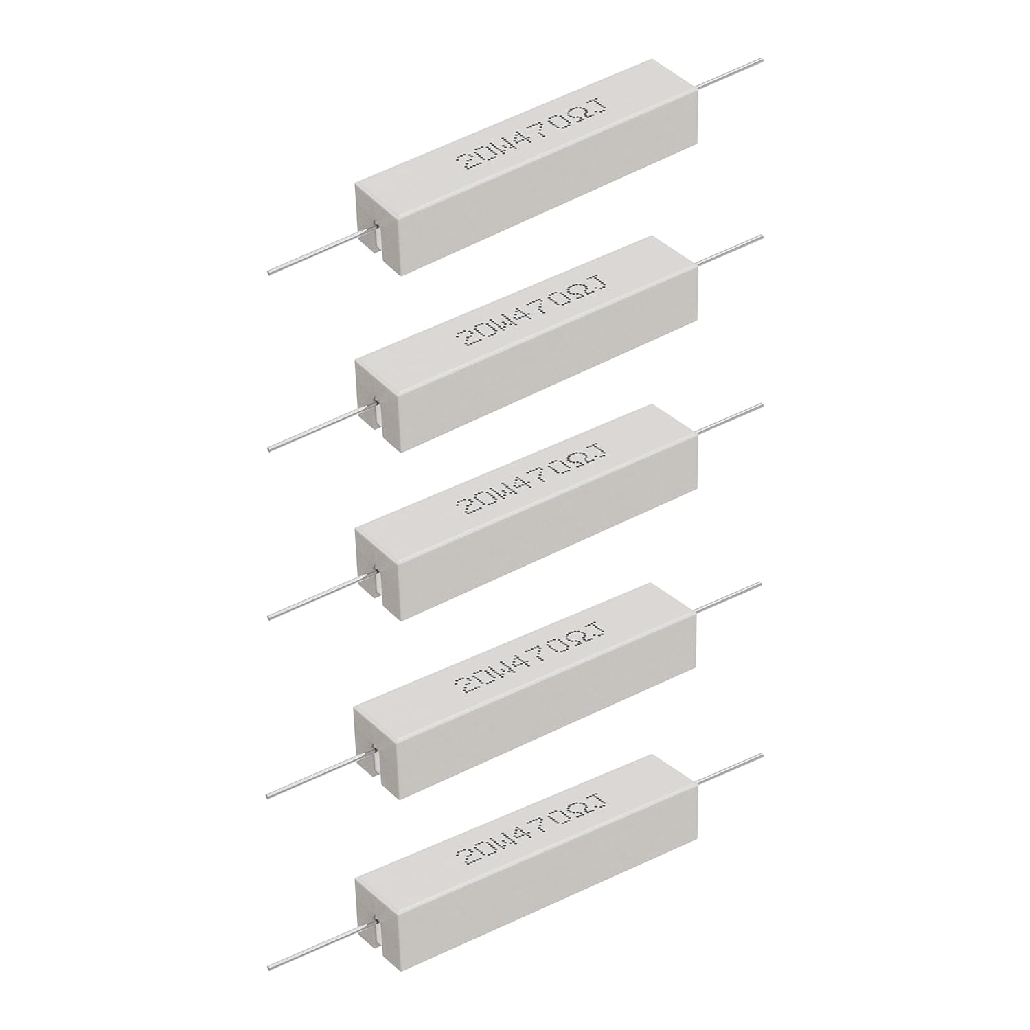 5-Pack 20W 8 Ohm Cement Resistors - 5% Tolerance Axial Lead Wirewound ...