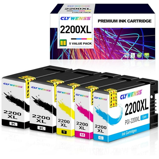 5 Pack 2200XL Ink cartridges Replacement for Canon PGI-2200XL PGI2200 ...