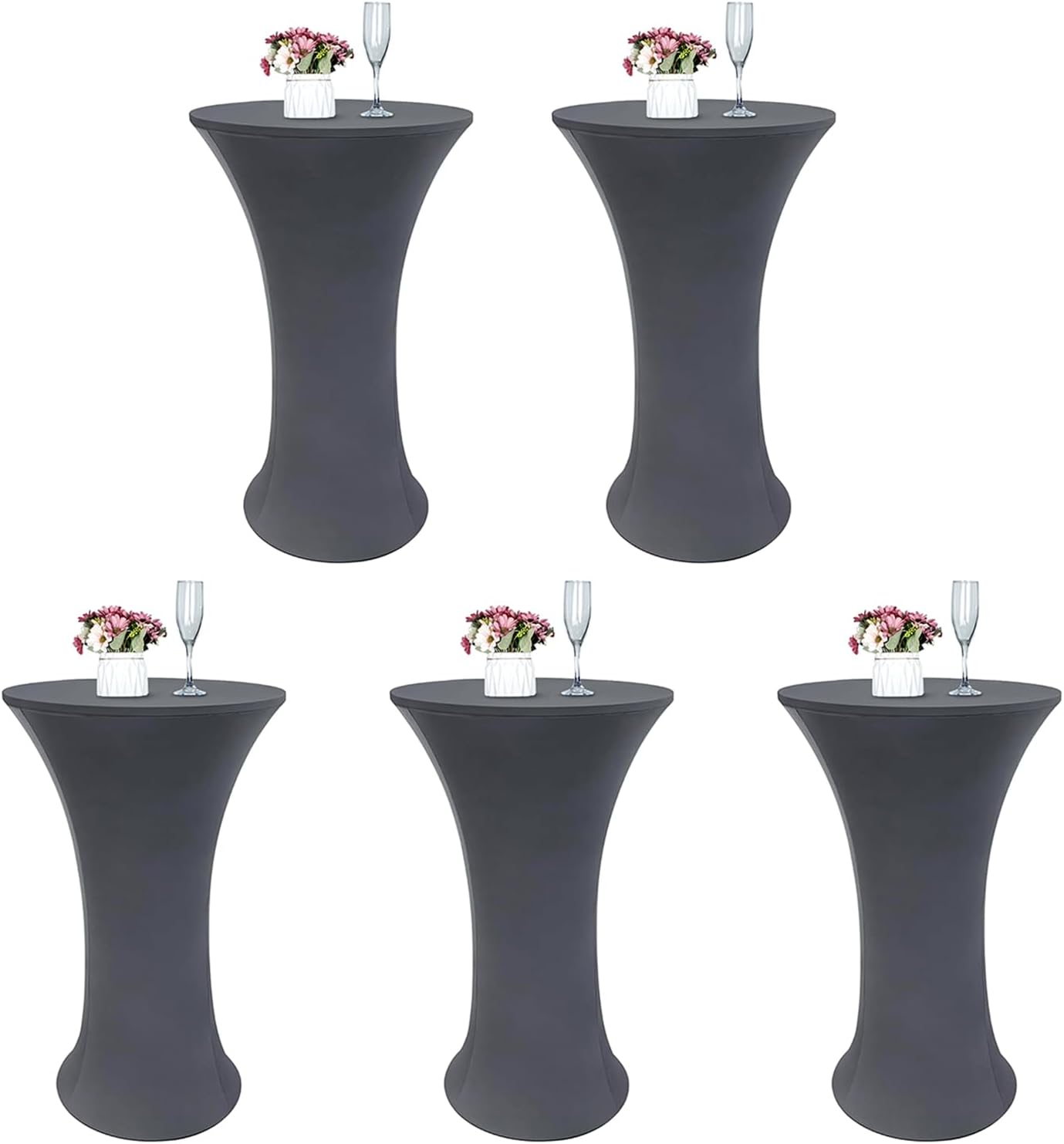 5 Pack 24x43 Inch Grey Spandex Cocktail Table Cloth Fitted Round Bar ...