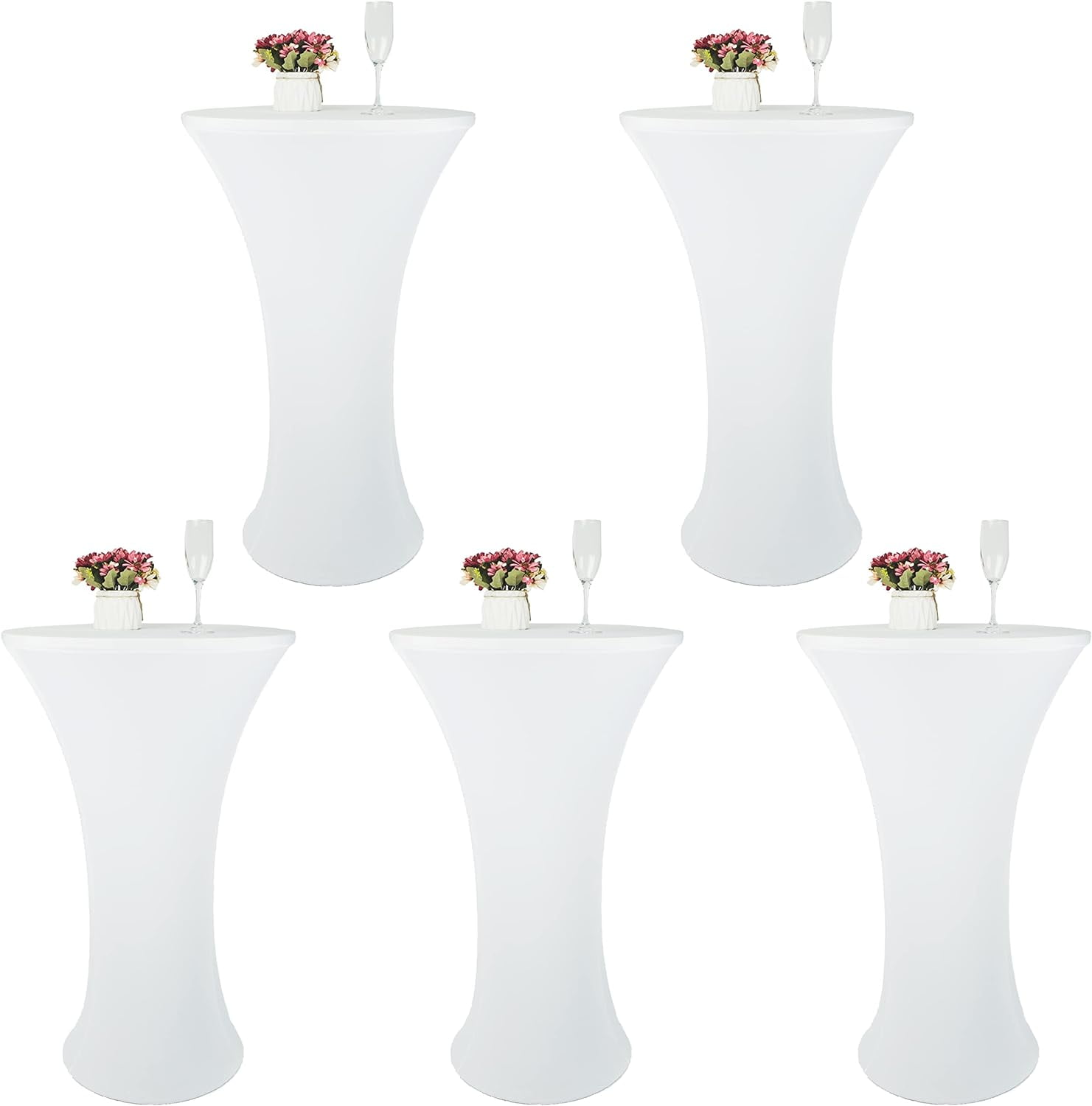 5 Pack 24x43 Inch White Spandex Cocktail Table Cloth Fitted Round Bar ...