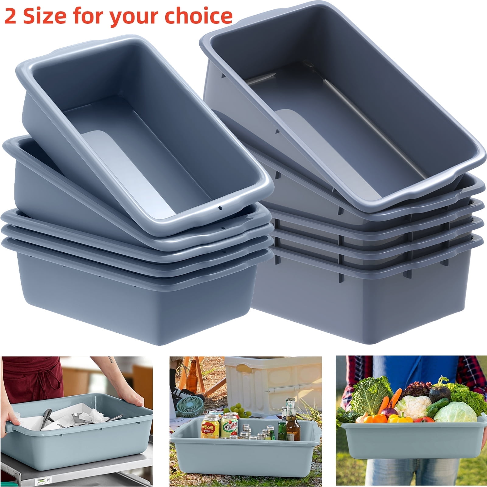 5-Pack 20.8L Plastic Bus Tubs Restaurant, Commercial Wash Basin Tote ...