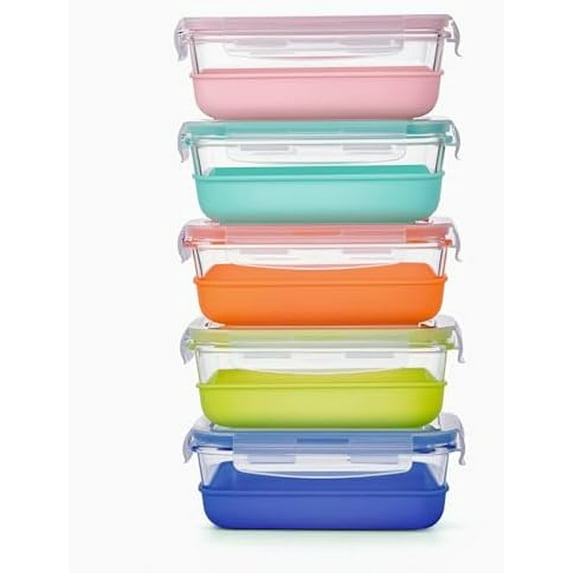5 Pack 28oz Glass Food Storage Containers Set with Silicone Sleeve ...