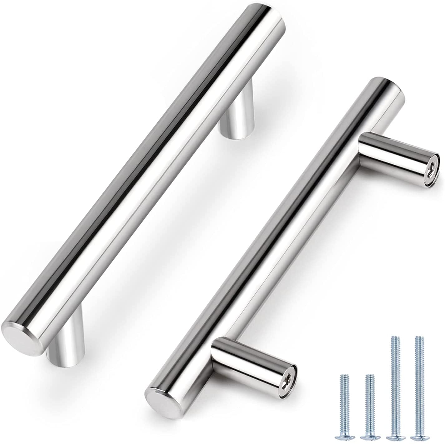 5 Pack | 3-3/4 Inch Cabinet Pulls Polished Chrome Stainless Steel ...