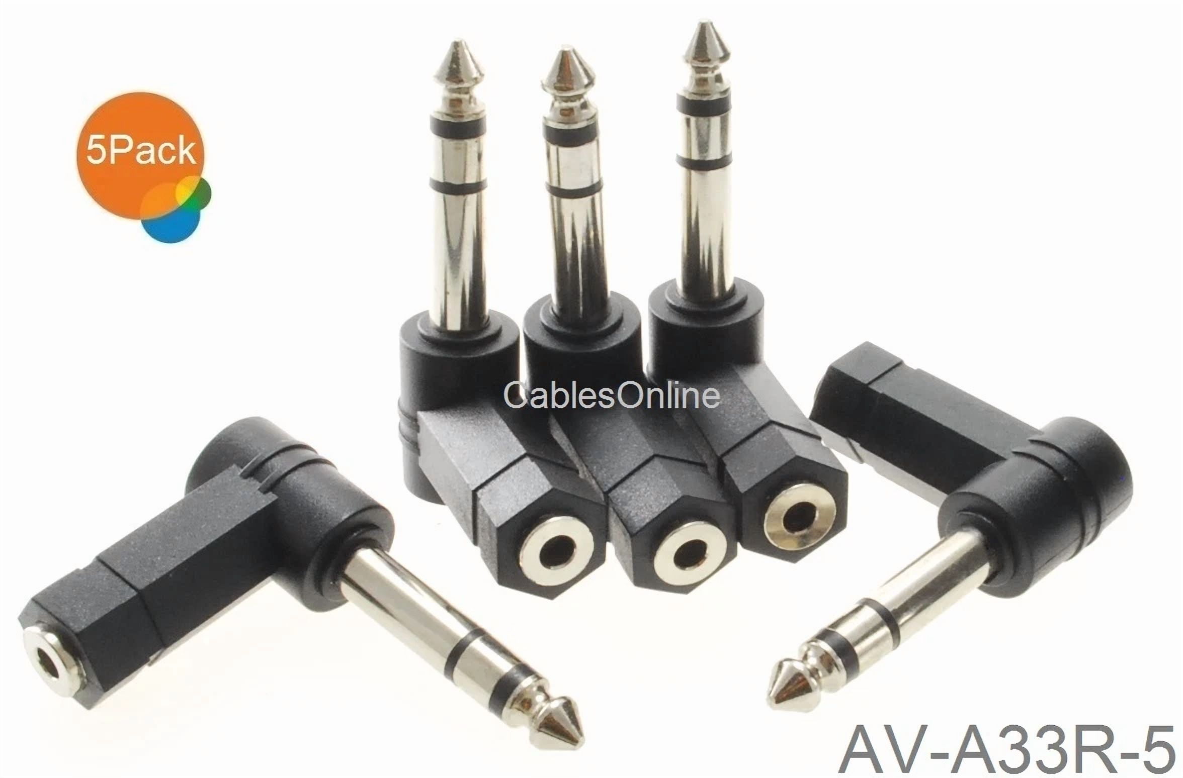 5-Pack, 3.5Mm Stereo Female To 1/4" Stereo Male Right Angle Audio ...