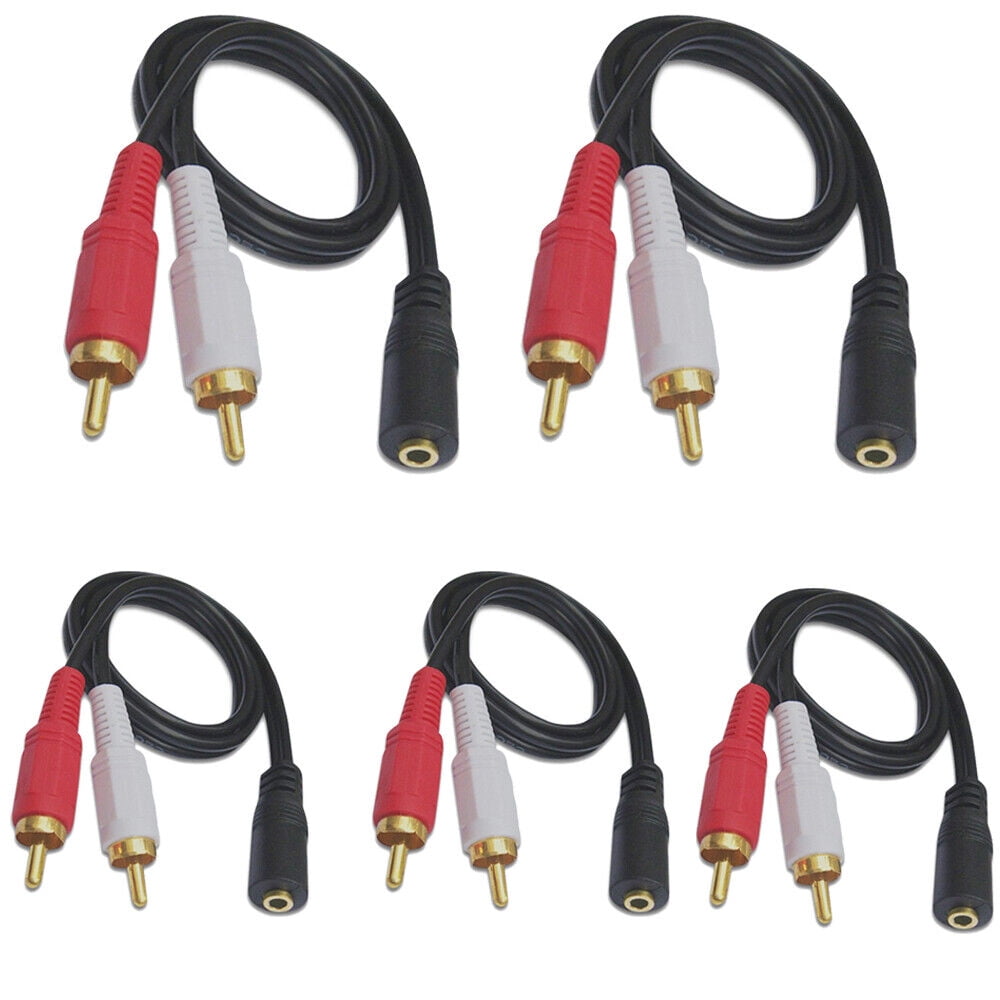 5 Pack 3.5mm Audio to 2 RCA Cable 1/8" Stereo Female to 2RCA Male Y ...