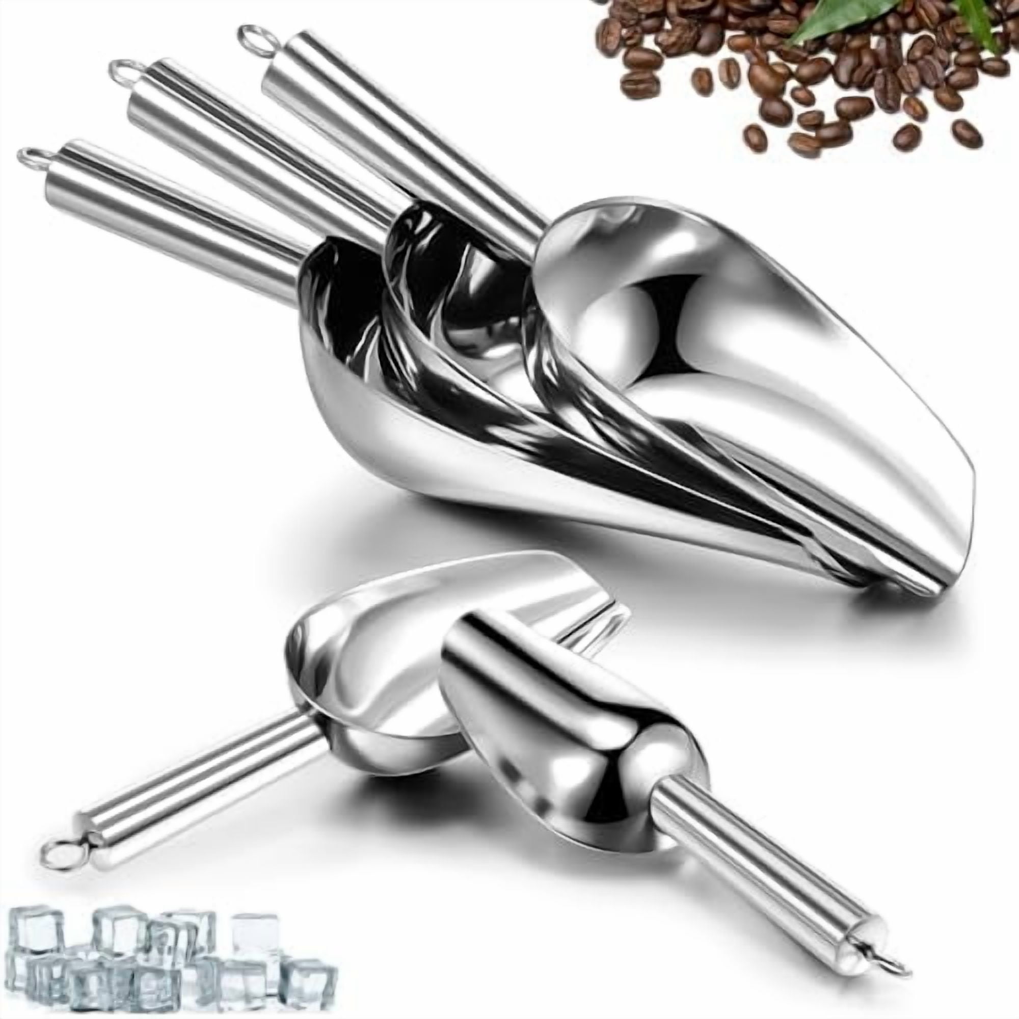 5 Pack 3/6/9/12/16 Ounce Stainless Steel Ice Scoop Multiple Sizes Metal ...