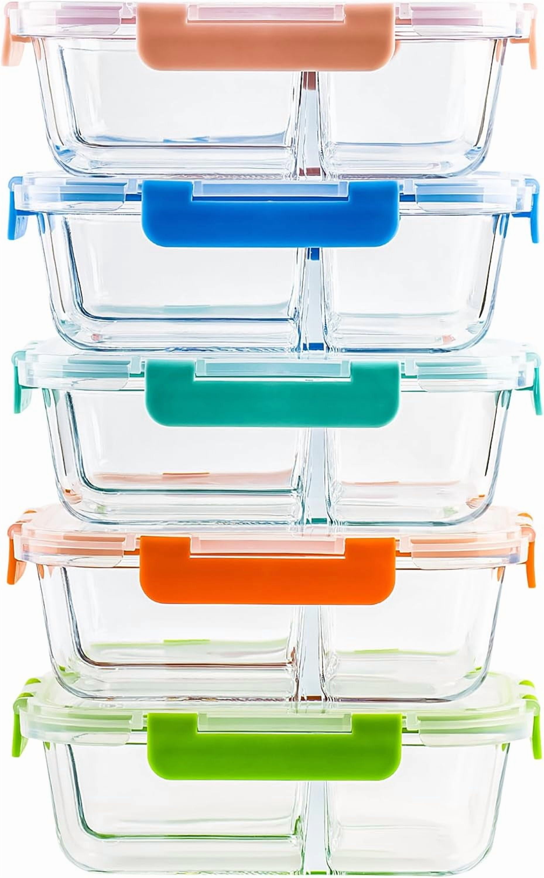 5-Pack,3 Compartment Glass Meal Prep Containers Set,34oz, Divided Food ...