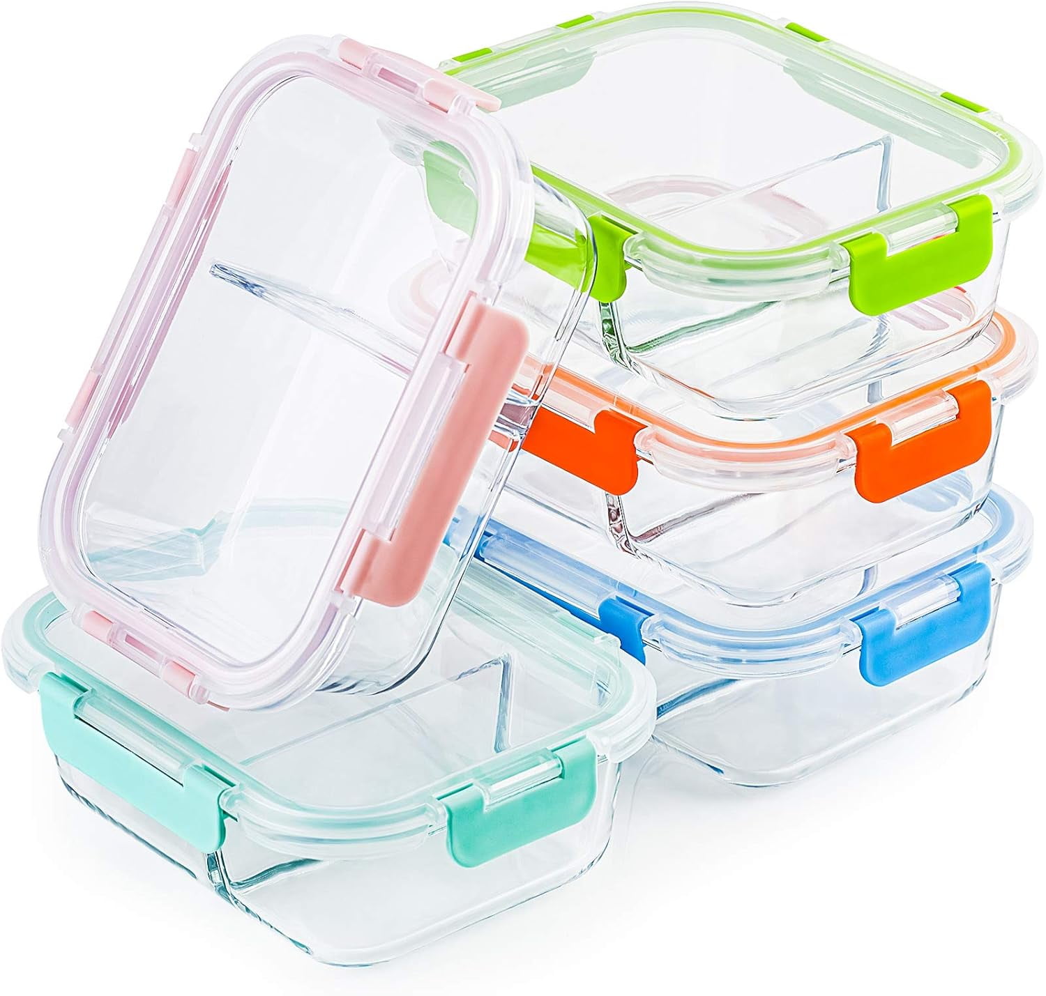 5-Pack,3 Compartment Glass Meal Prep Containers Set,34oz, Divided Glass ...