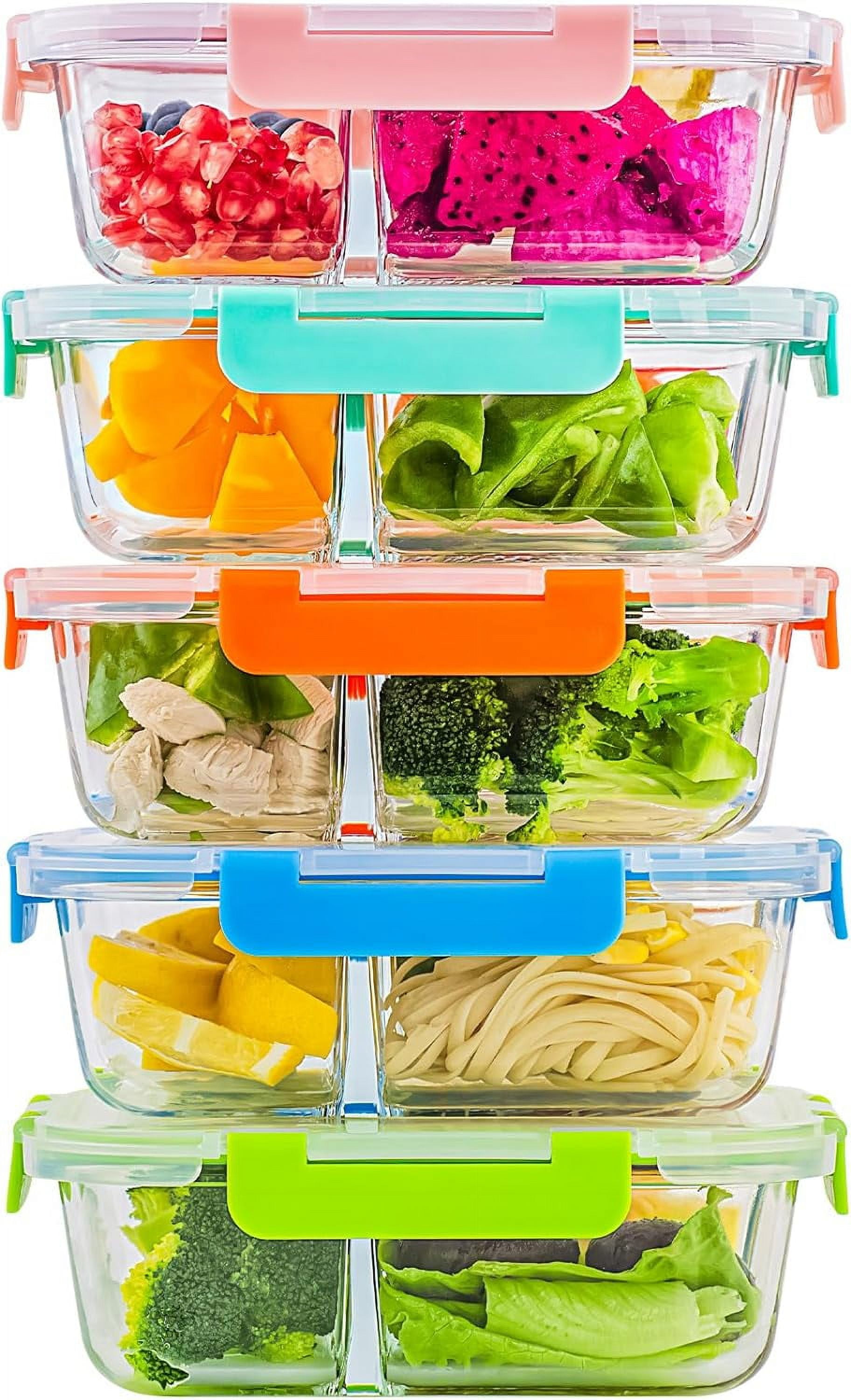 5-Pack,3 Compartment Glass Meal Prep Containers Set,34oz, Divided Glass ...