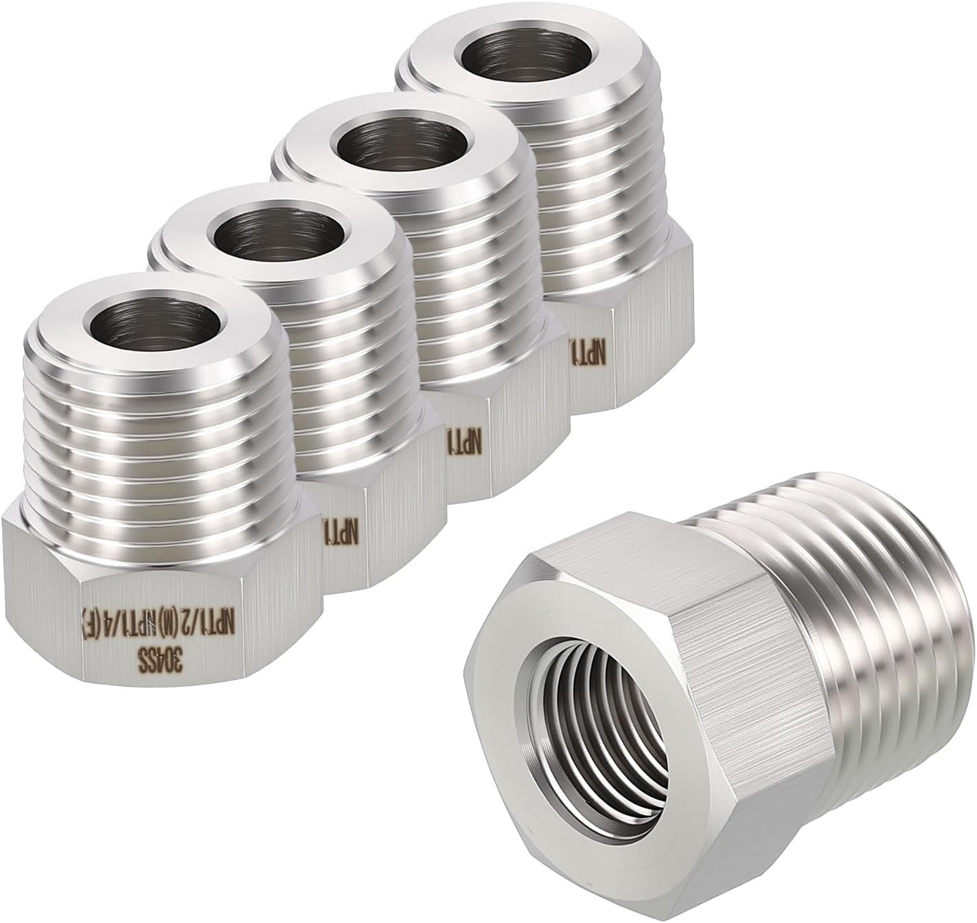 5 Pack 304 Stainless Steel Male to FeMale Adapter, 1/2" NPT x 1/4" Hex ...