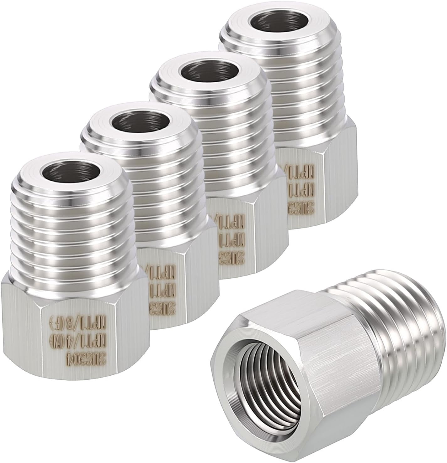 5 Pack 304 Stainless Steel Male to FeMale Adapter, 1/4" NPT x 1/8" Hex ...